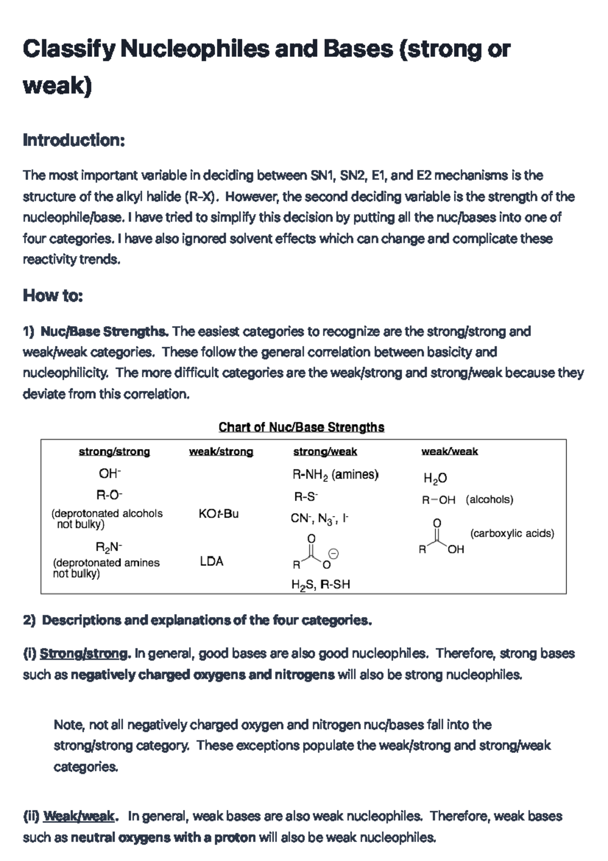 Classify Nucleophiles and Bases (strong or weak) - Introduction: The ...