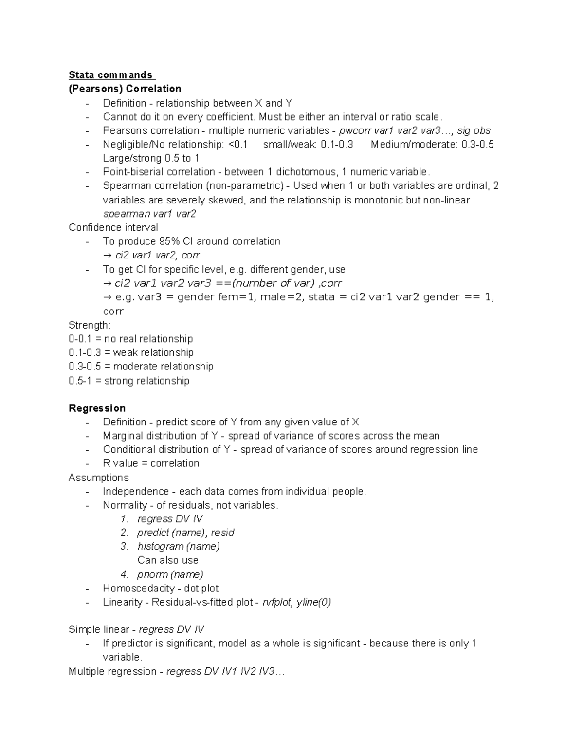 STAT2248 Notes - Stata commands (Pearsons) Correlation - Definition ...