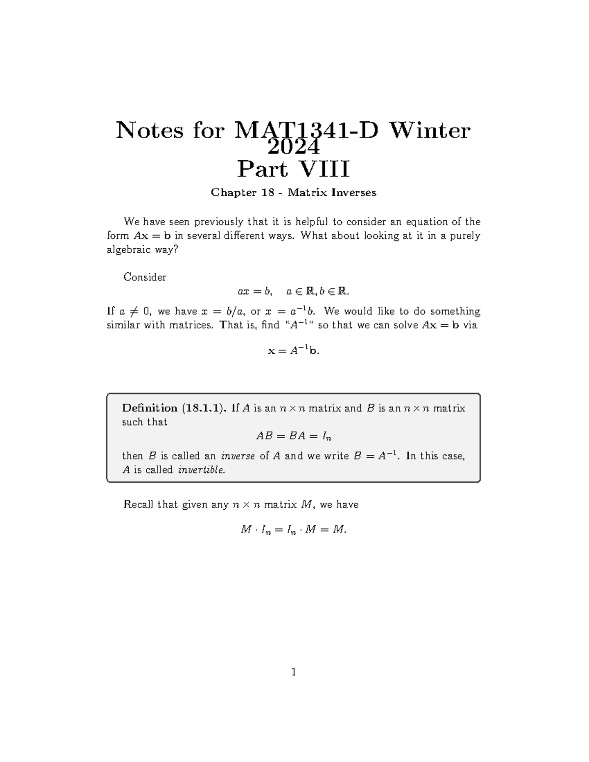 Lecture Note - VIII - extra practice - Notes for MAT1341-D Winter 2024 ...