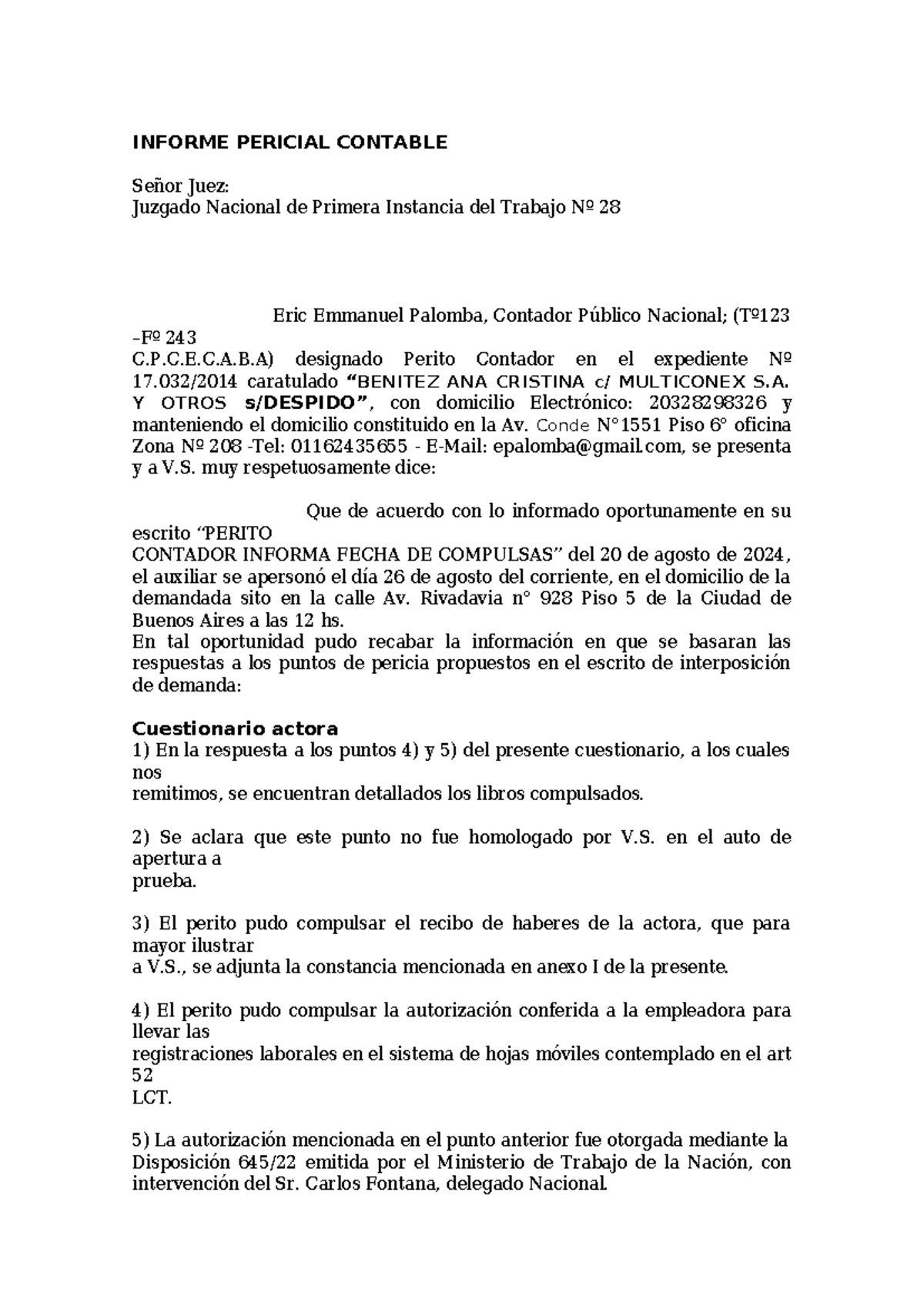 Informe Pericial Contable Laboral ejemplo tp - INFORME PERICIAL ...