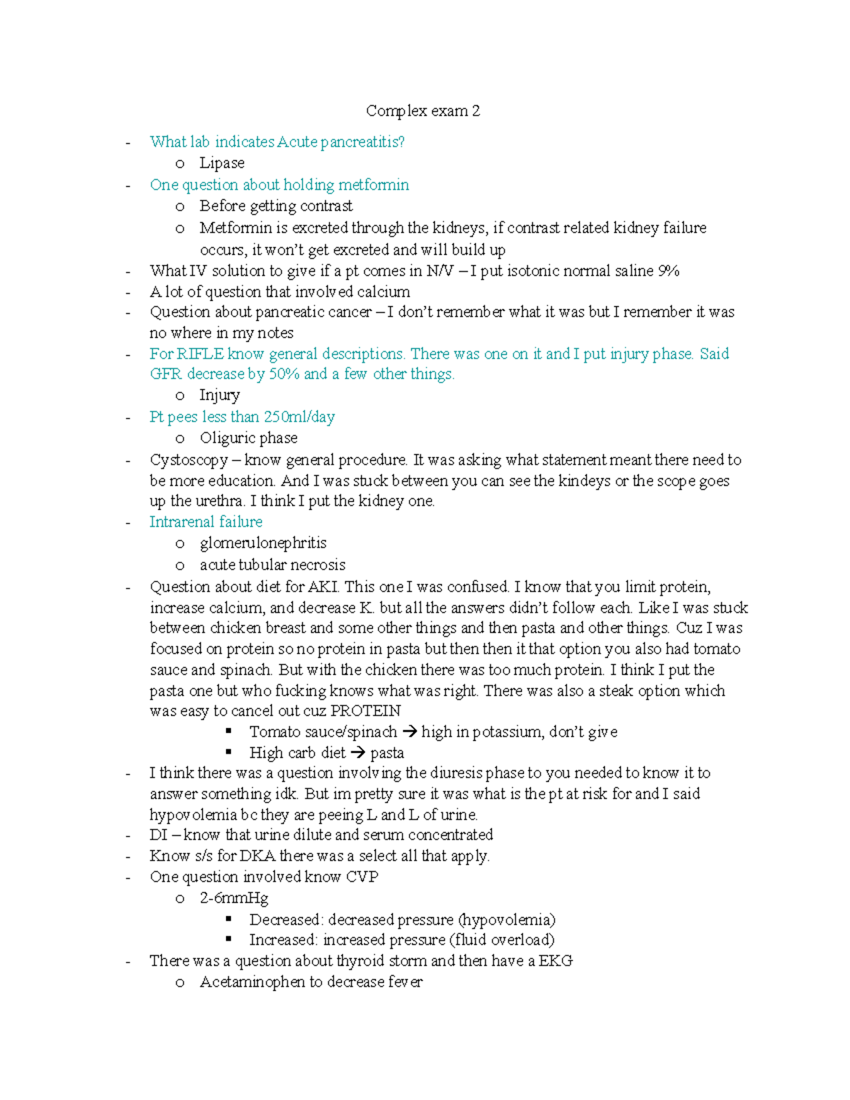 Complex exam 2 - see title - Complex exam 2 What lab indicates Acute ...