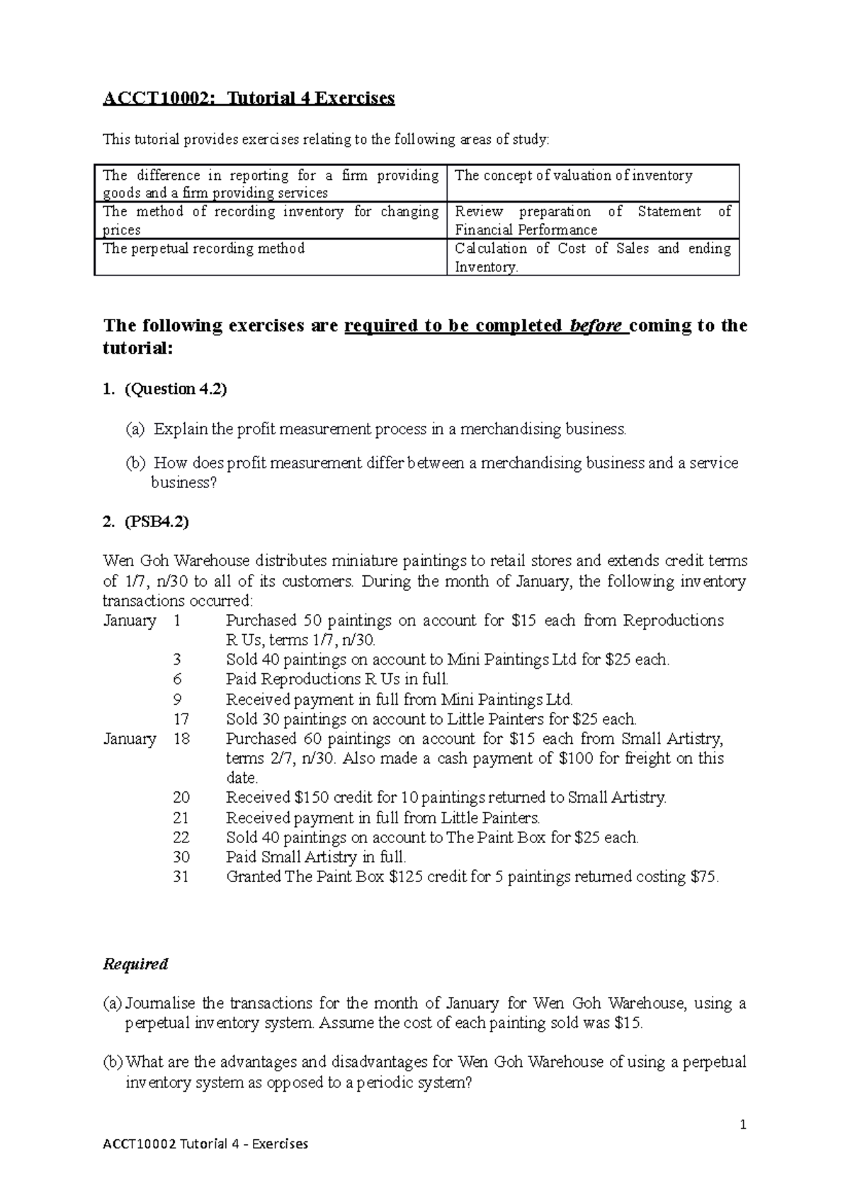 ACCT10002 Tutorial 4 Exercises - ACCT10002: Tutorial 4 Exercises This tutorial provides ...