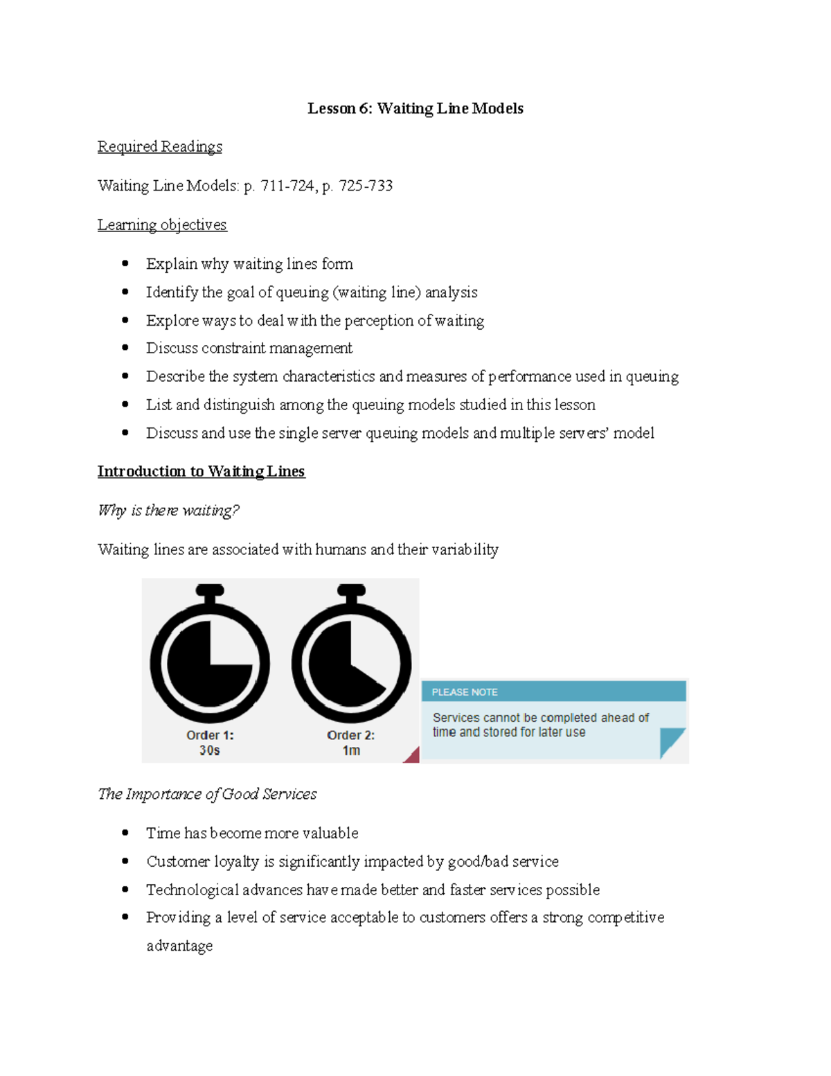 Lesson 6 - Waiting Line Models - Lesson 6: Waiting Line Models Required ...