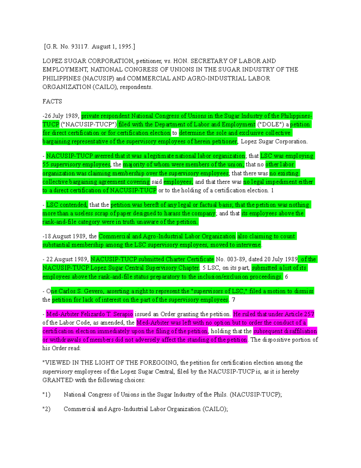 118556285 lopez sugar corp v secretary digest - [G. No. 93117. August 1 ...