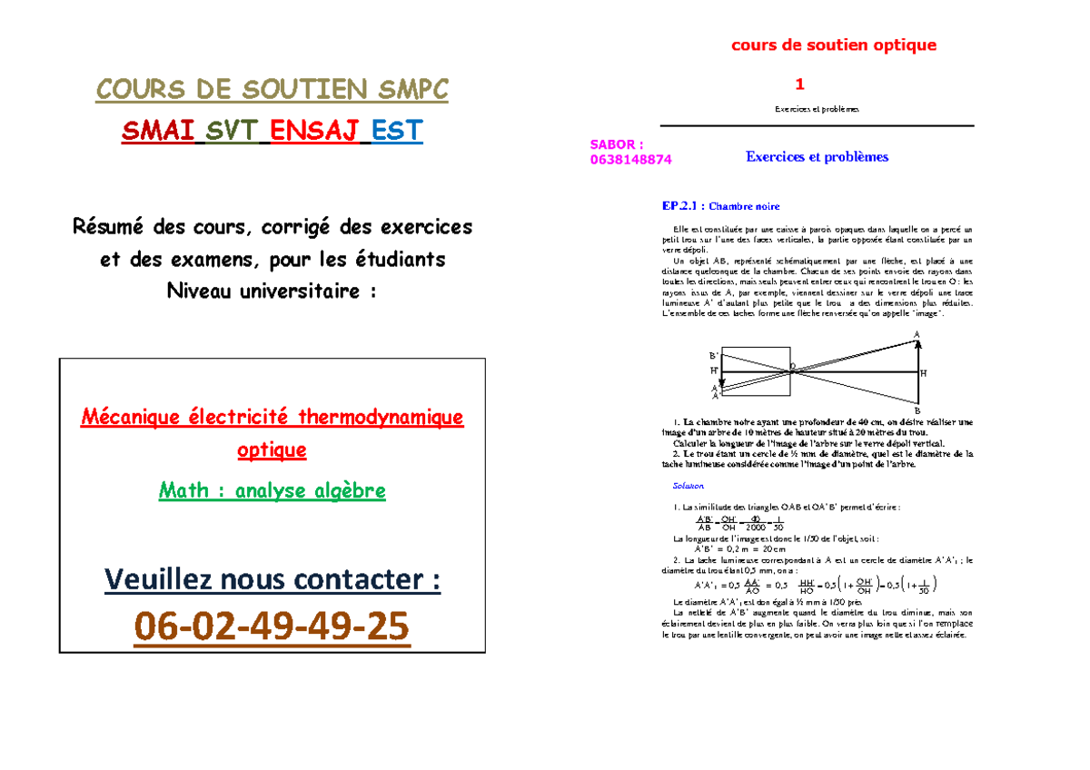 Optique Géométrique BY Sabor F - COURS DE SOUTIEN SMPC SMAI SVT ENSAJ ...