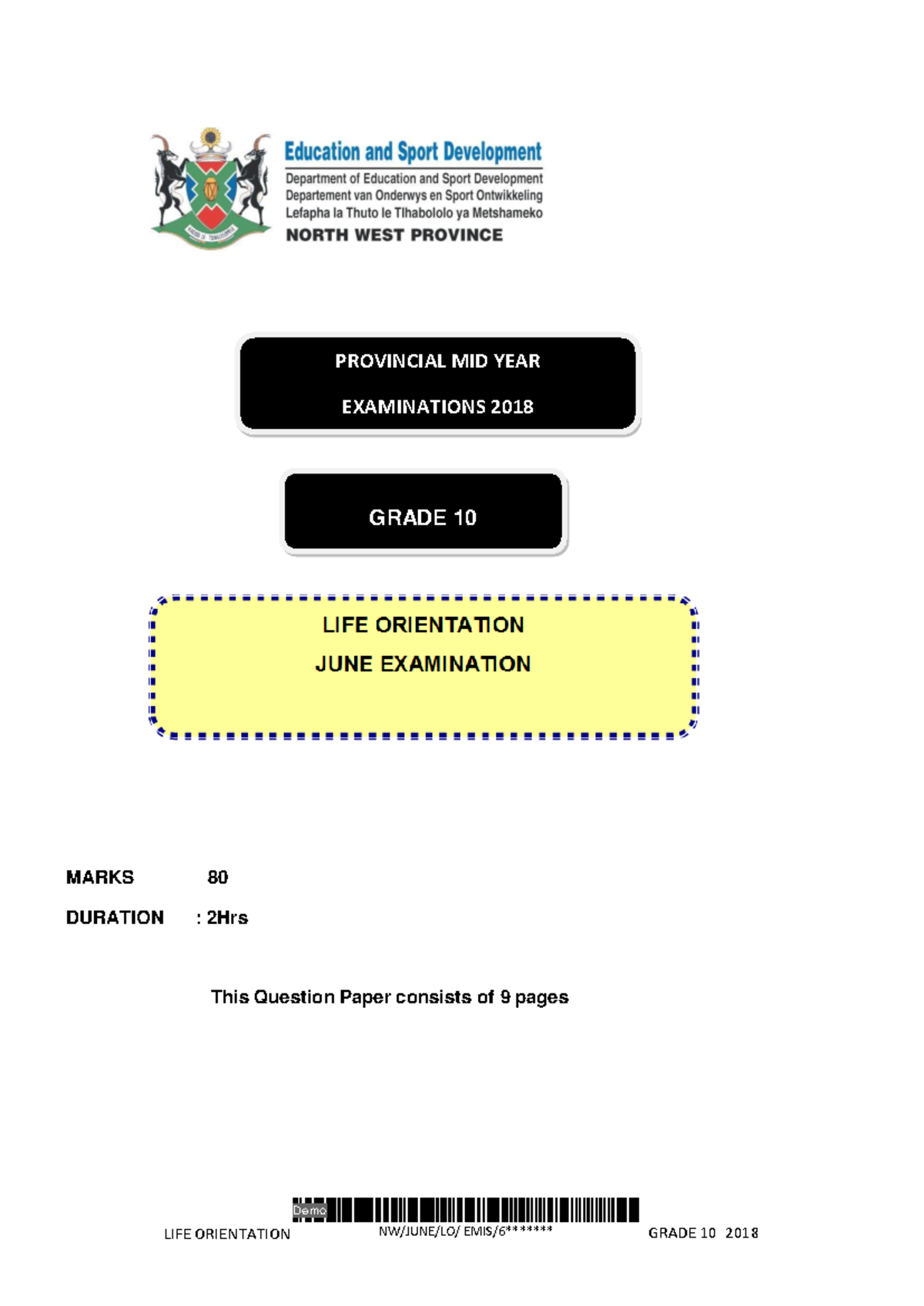 =Life Orientation GR 10 Paper now - MARKS 80 DURATION : 2Hrs This ...