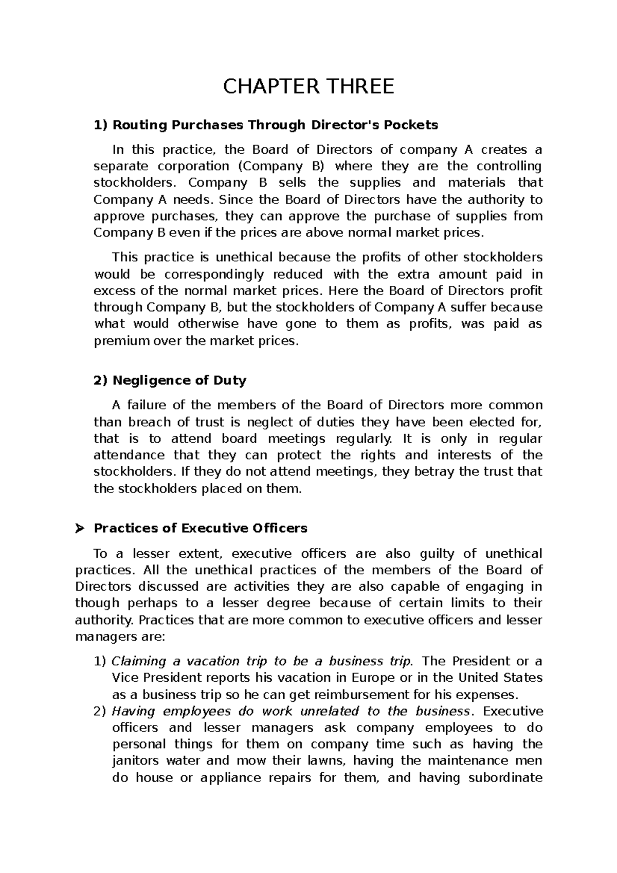 Bus Ethics CH3 (PART 2) - CONTINUATION of CH3 (PART 1) - CHAPTER THREE Routing Purchases Through ...