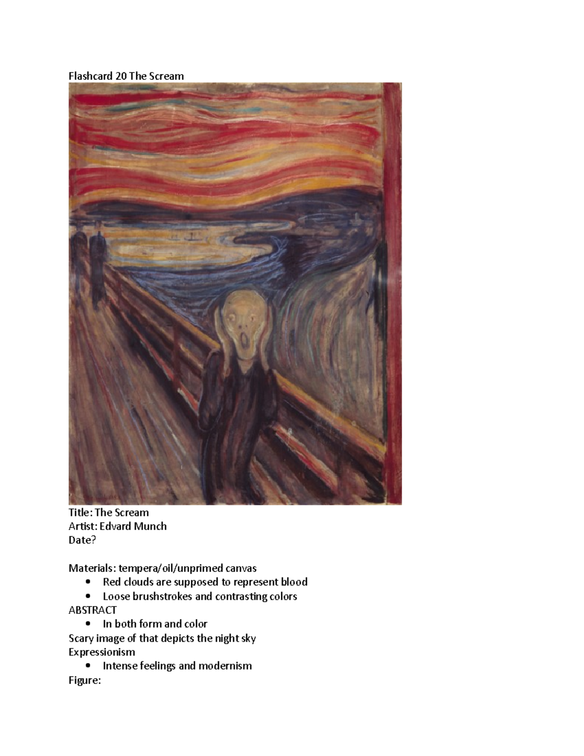 Flashcard 20 The Scream - Flashcard 20 The Scream Title: The Scream ...