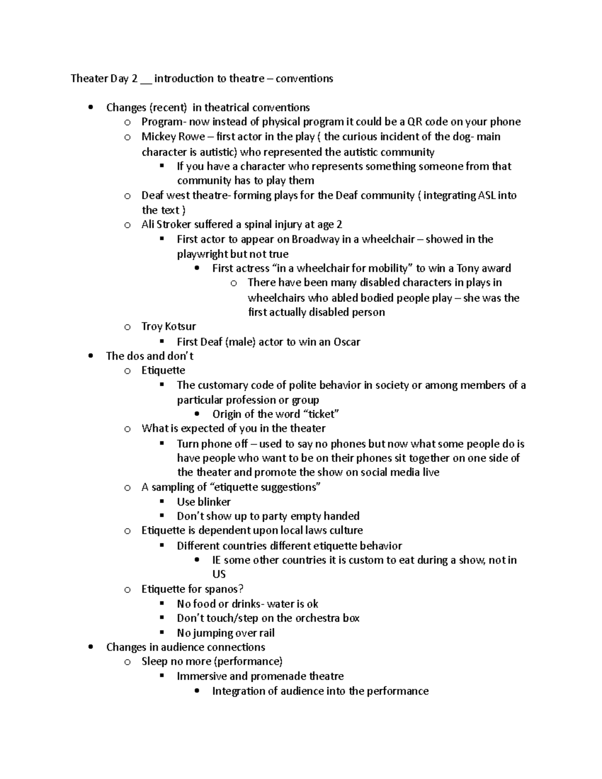 Day 2 theater notes (Thursday) - Theater Day 2 __ introduction to ...