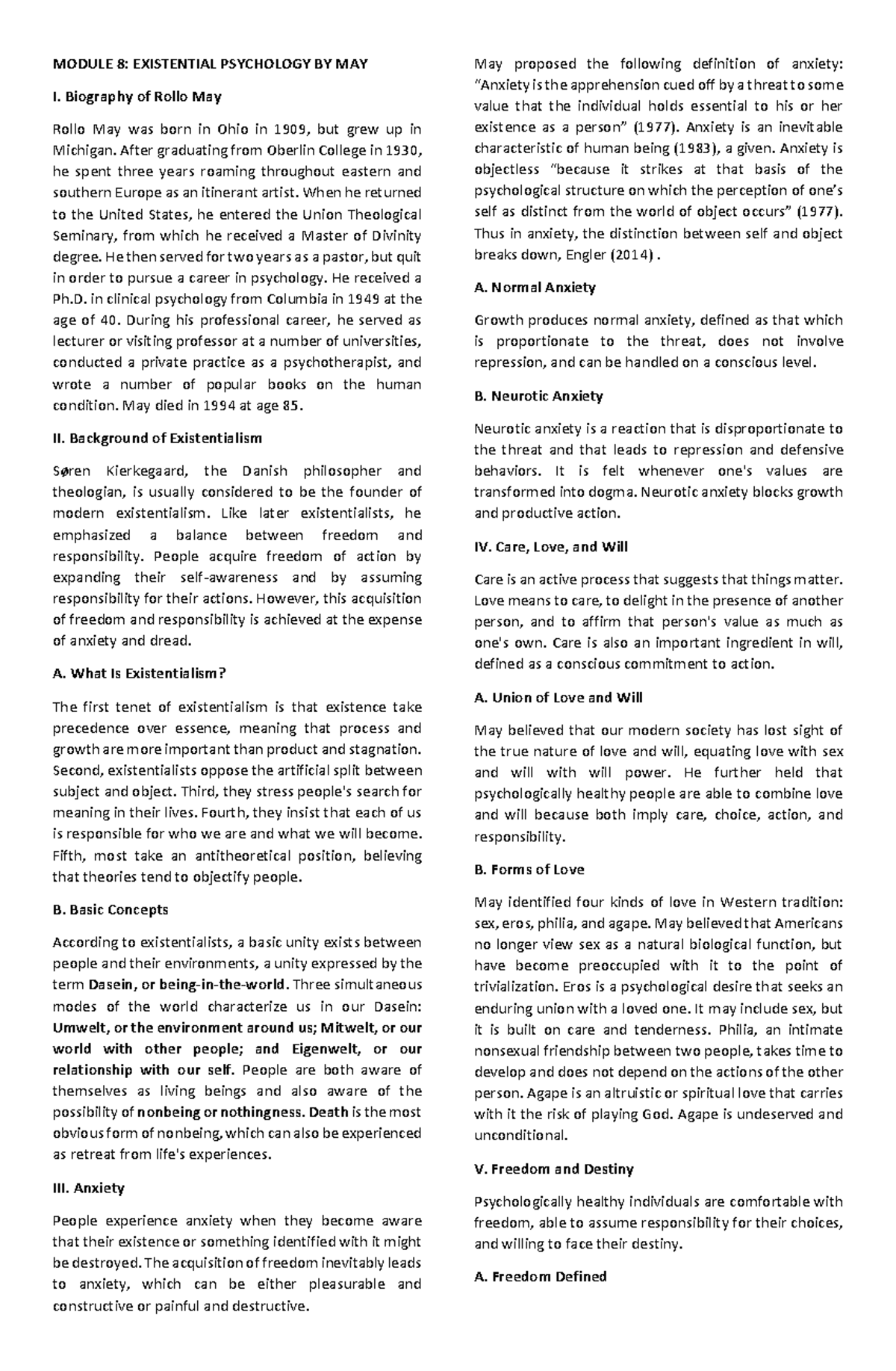 Existential Psychology BY May - MODULE 8: EXISTENTIAL PSYCHOLOGY BY MAY ...