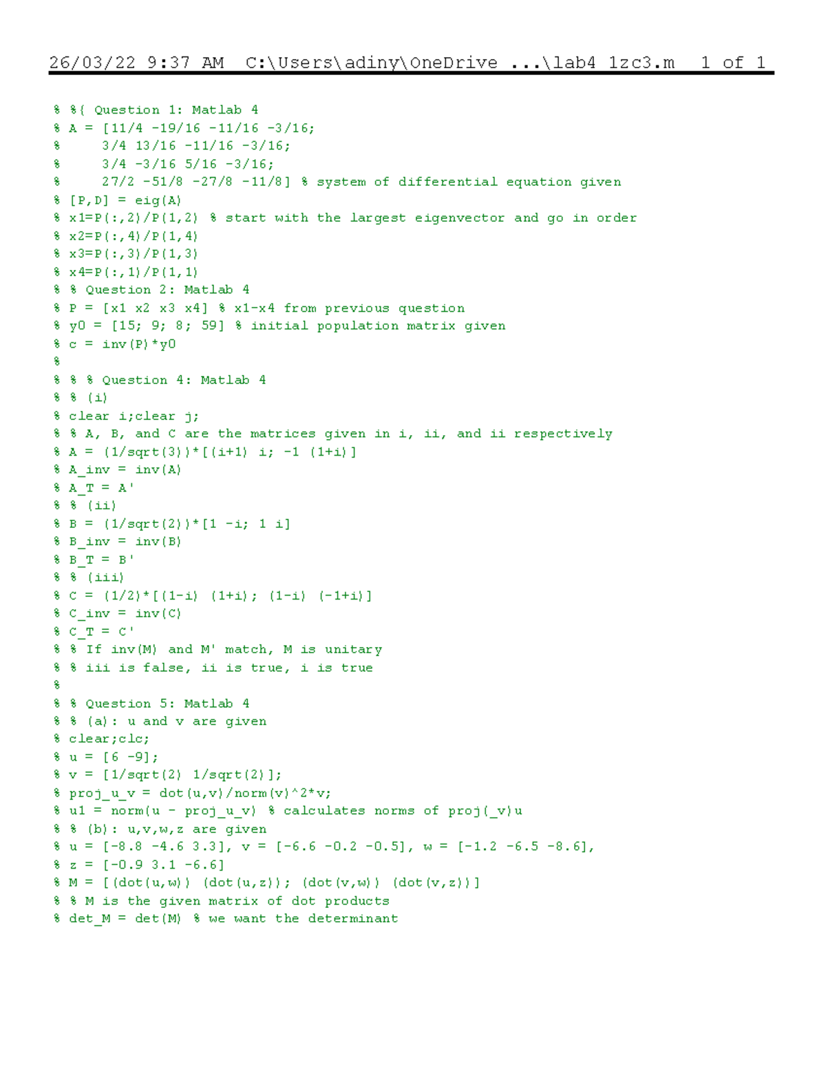 Detailed script file for MATLAB Lab 4 - Math 1Zc3 - McMaster - Studocu