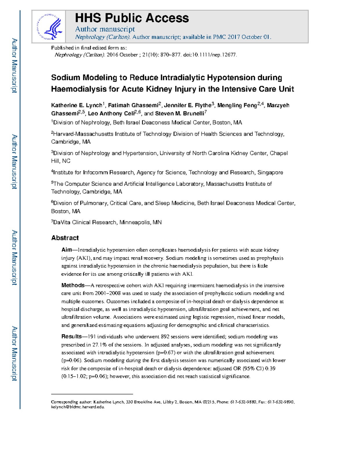Nihms 740491 - Sodium Modeling to Reduce Intradialytic Hypotension ...