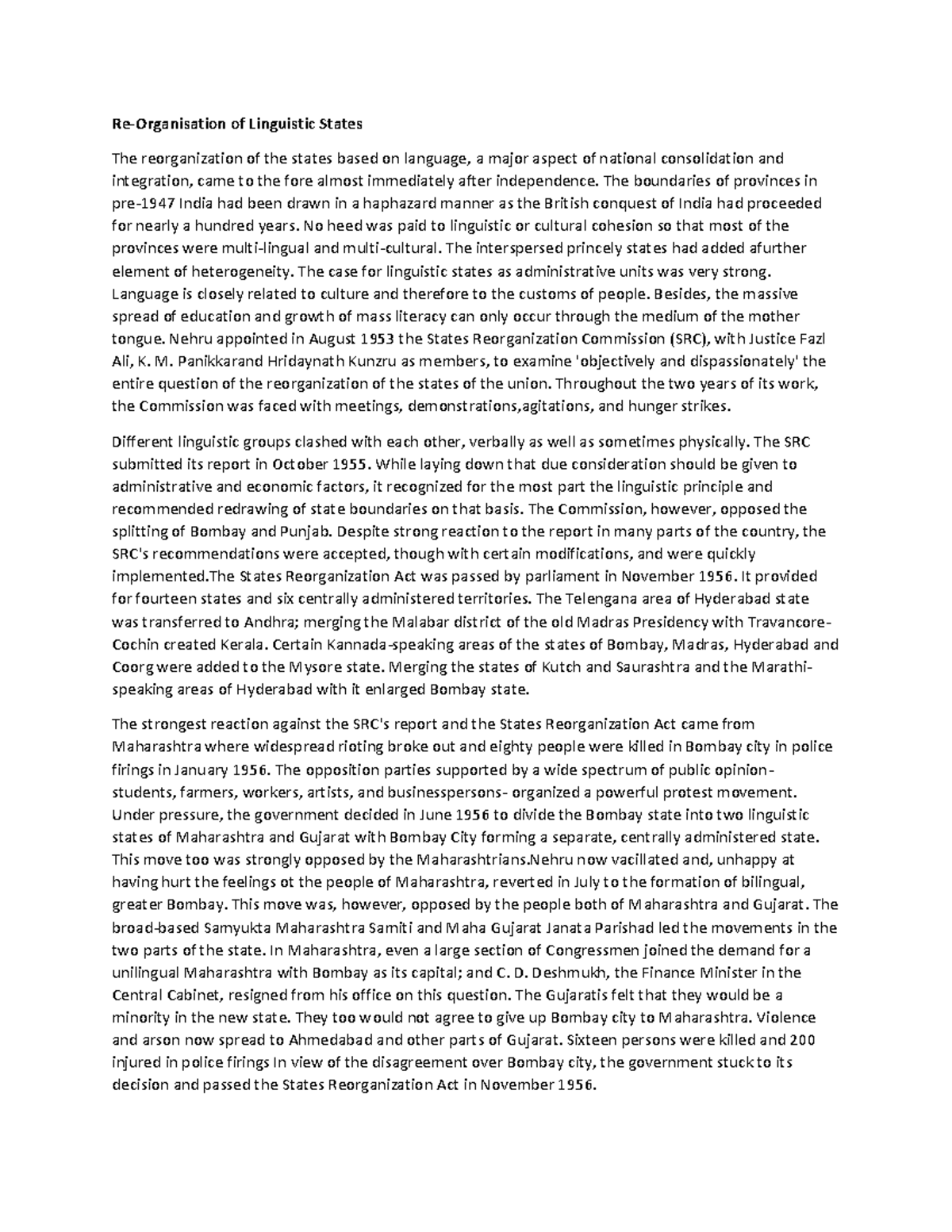 Re-Organisation of Linguistic States - The boundaries of provinces in ...