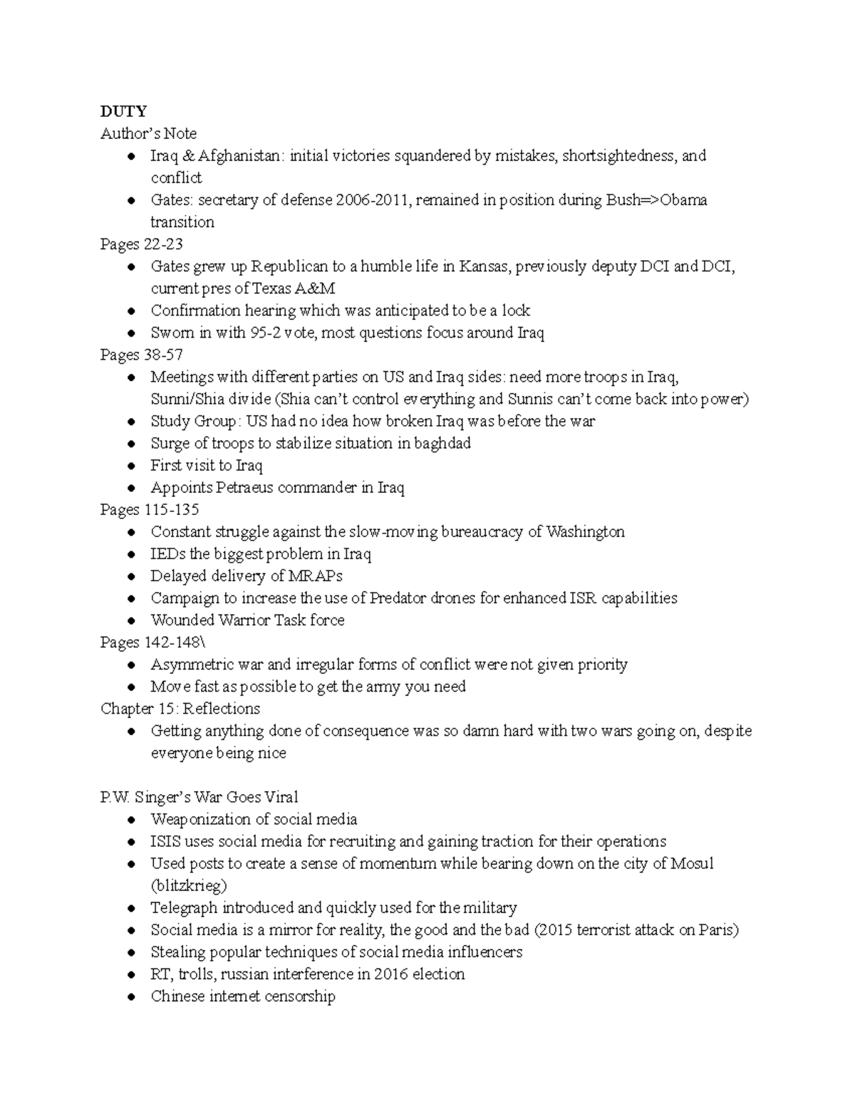 Class 12 - Lecture notes 12 - DUTY Author’s Note Iraq & Afghanistan ...