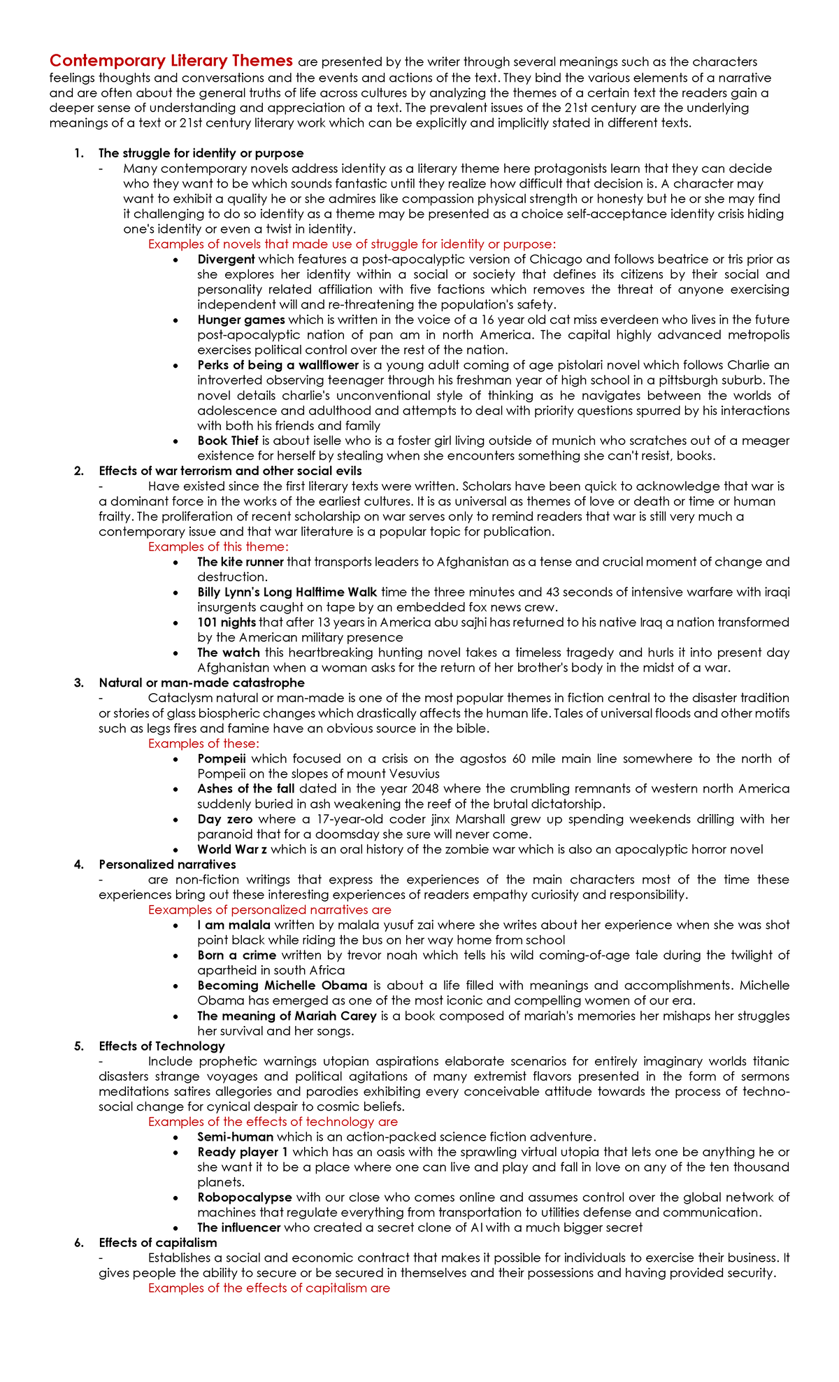 Contemporary Literary Themes and Techniques - Contemporary Literary ...