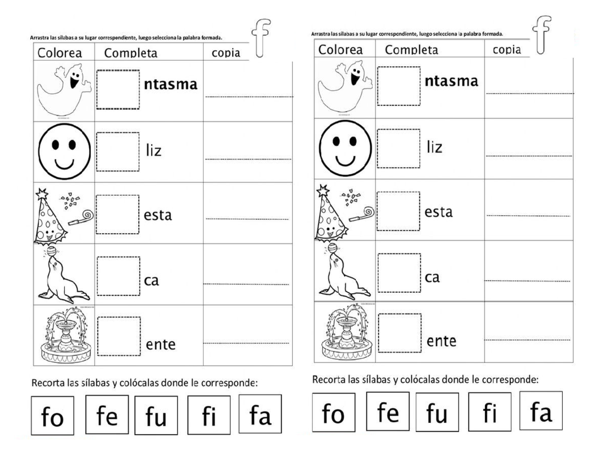 Copia y pega - MATERIAL - Arrastra las sílabas a su lugar ...