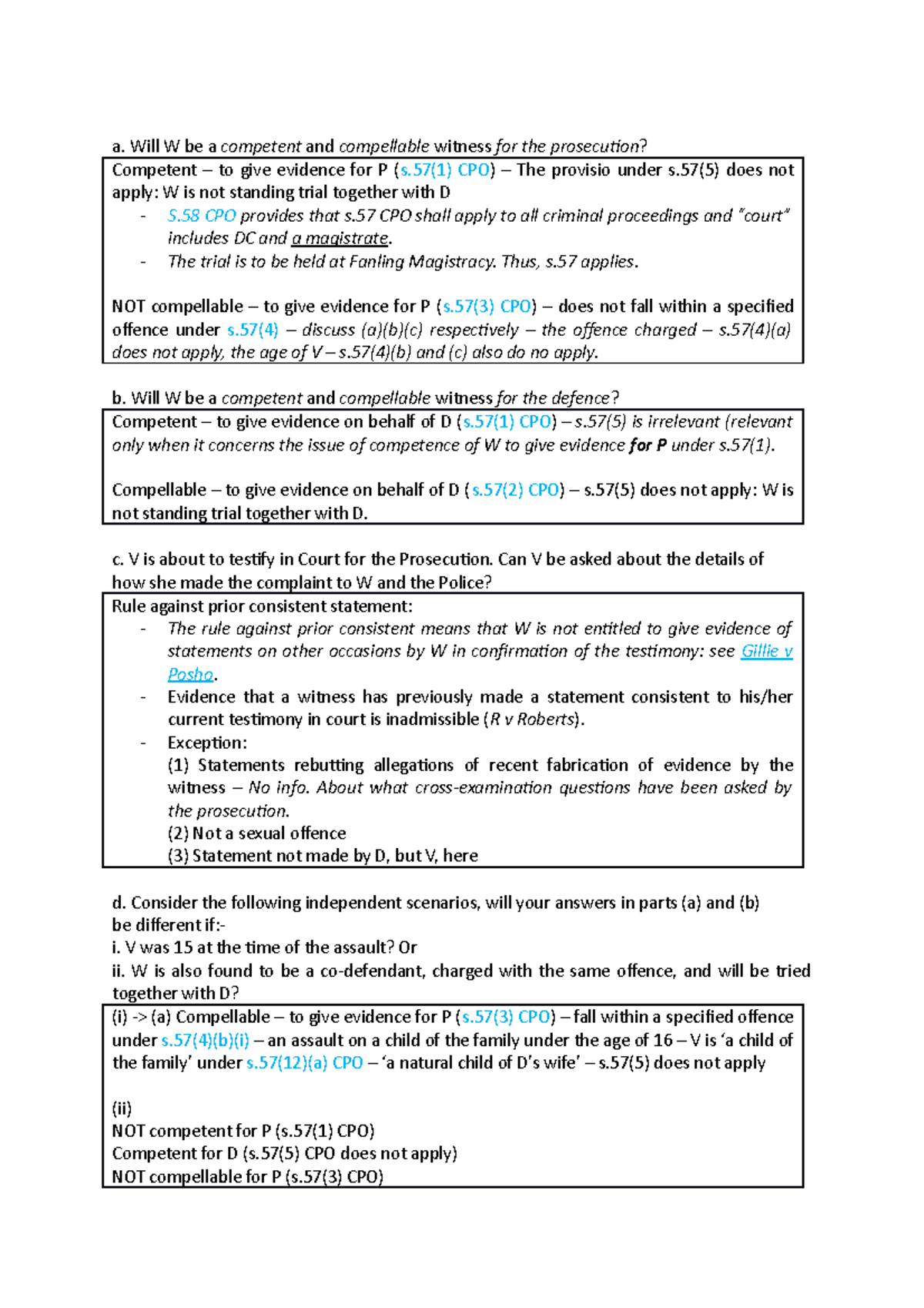 LLAW3102 Tut2 - Tutorial Question - a. Will W be a competent and ...