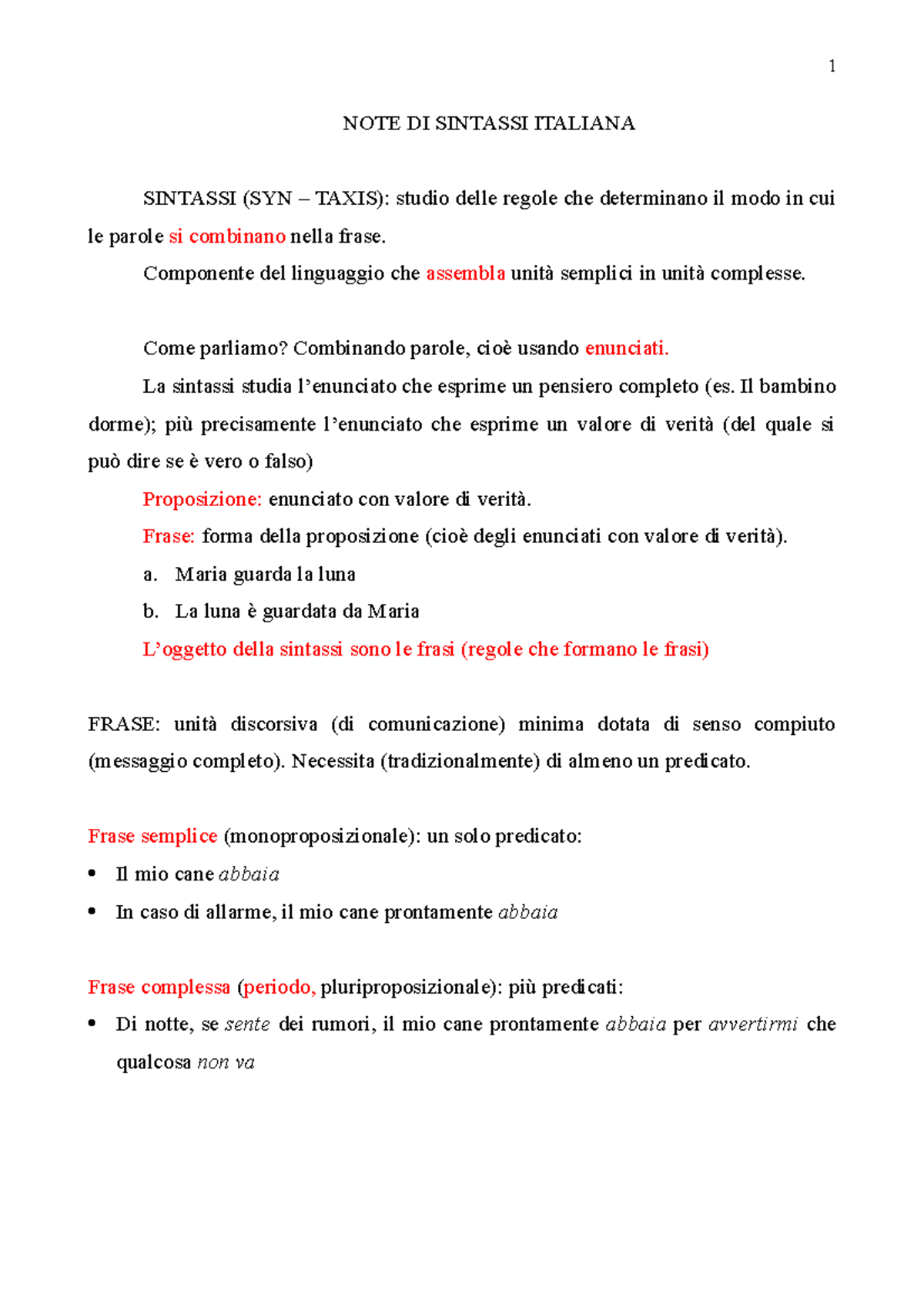 4. Note di sintassi italiana - NOTE DI SINTASSI ITALIANA SINTASSI (SYN ...