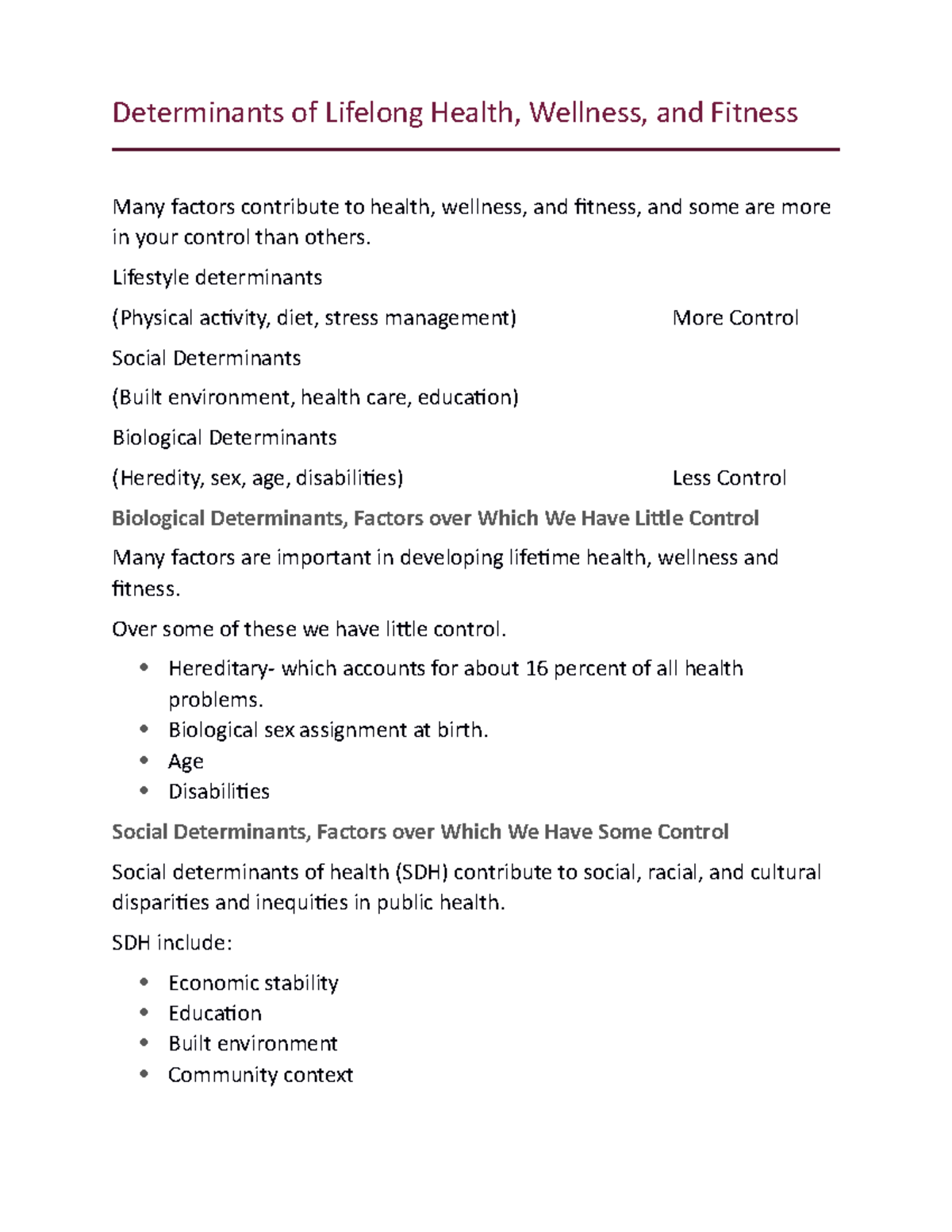 Concept 2 determinants of lifelong health, wellness, and fitness ...