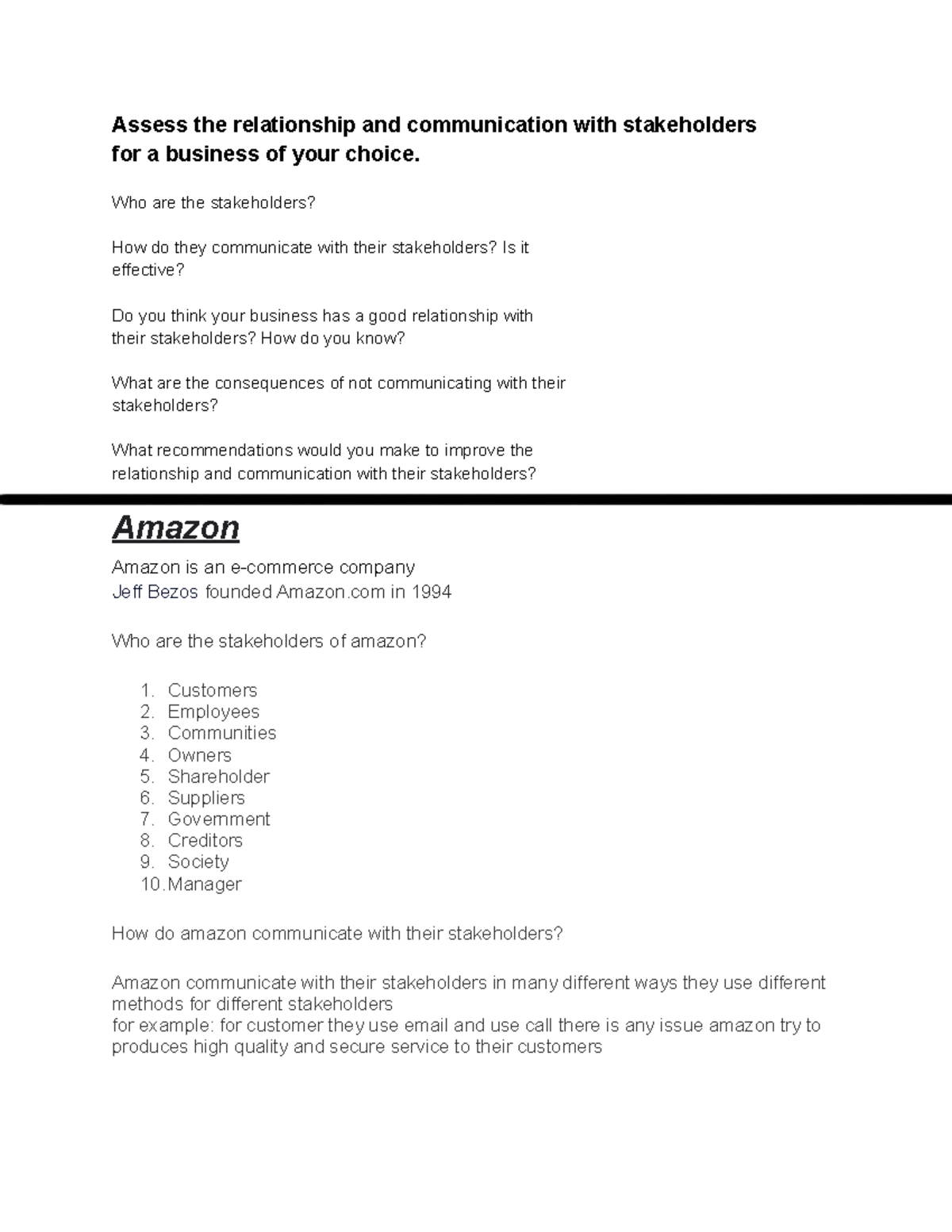 Untitled document - Amazon relationship and communication with ...