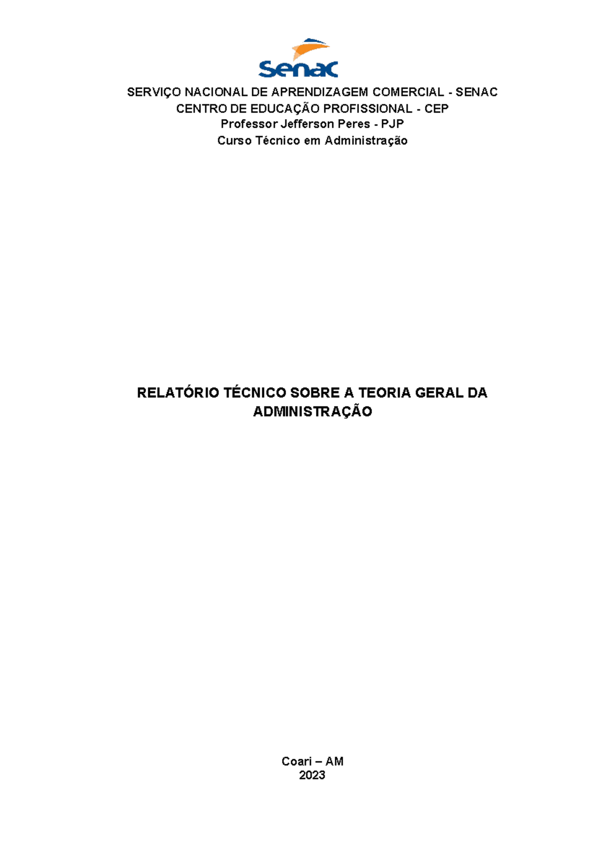 Modelo capa e contracapa senac - SERVIÇO NACIONAL DE APRENDIZAGEM ...