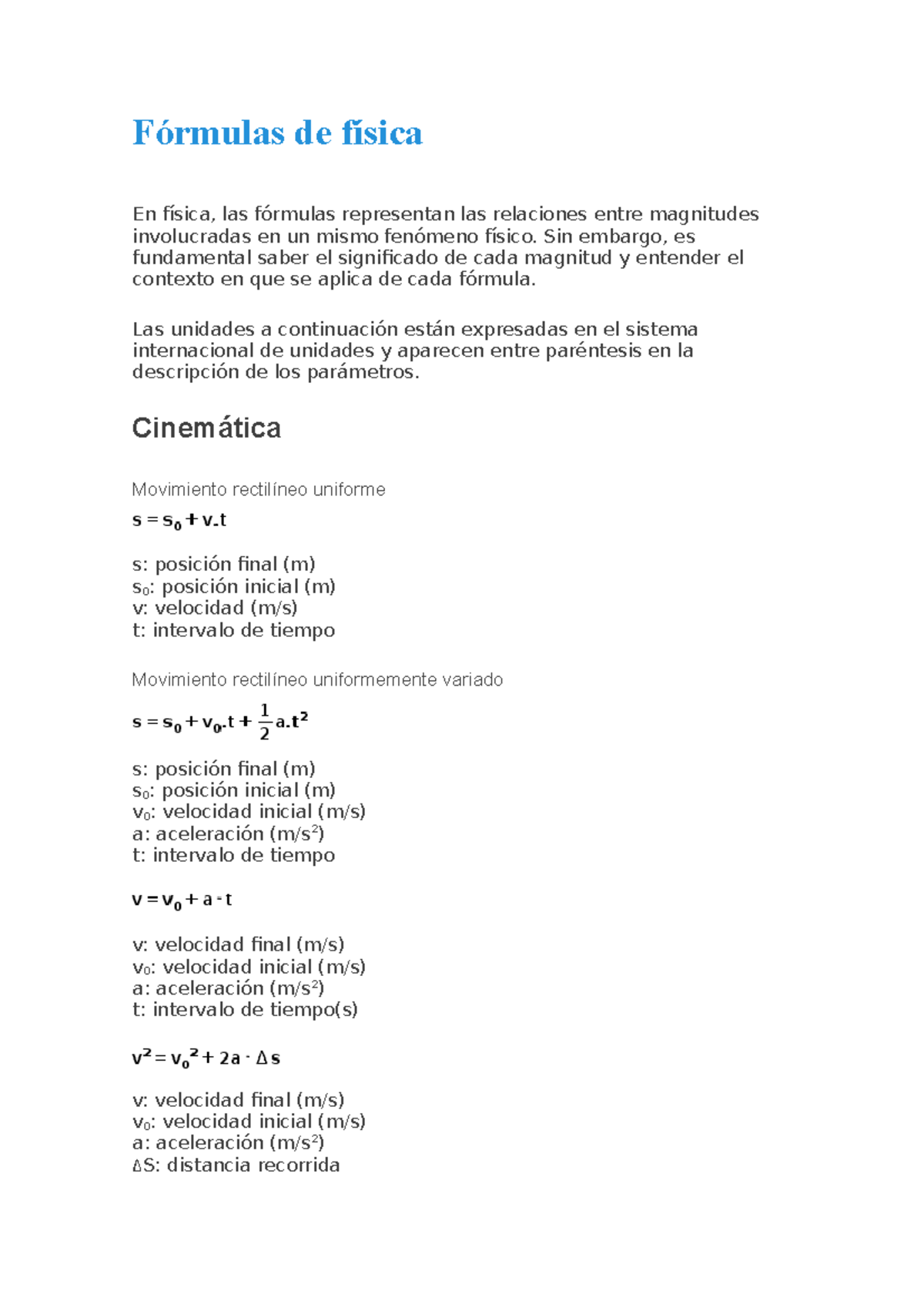 Fórmulas de física - Formulas basicas - Fórmulas de física En física ...