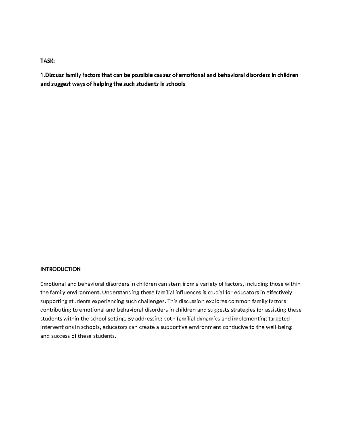 Cat 2 bse - Summary Introduction to special education - TASK: 1 family ...