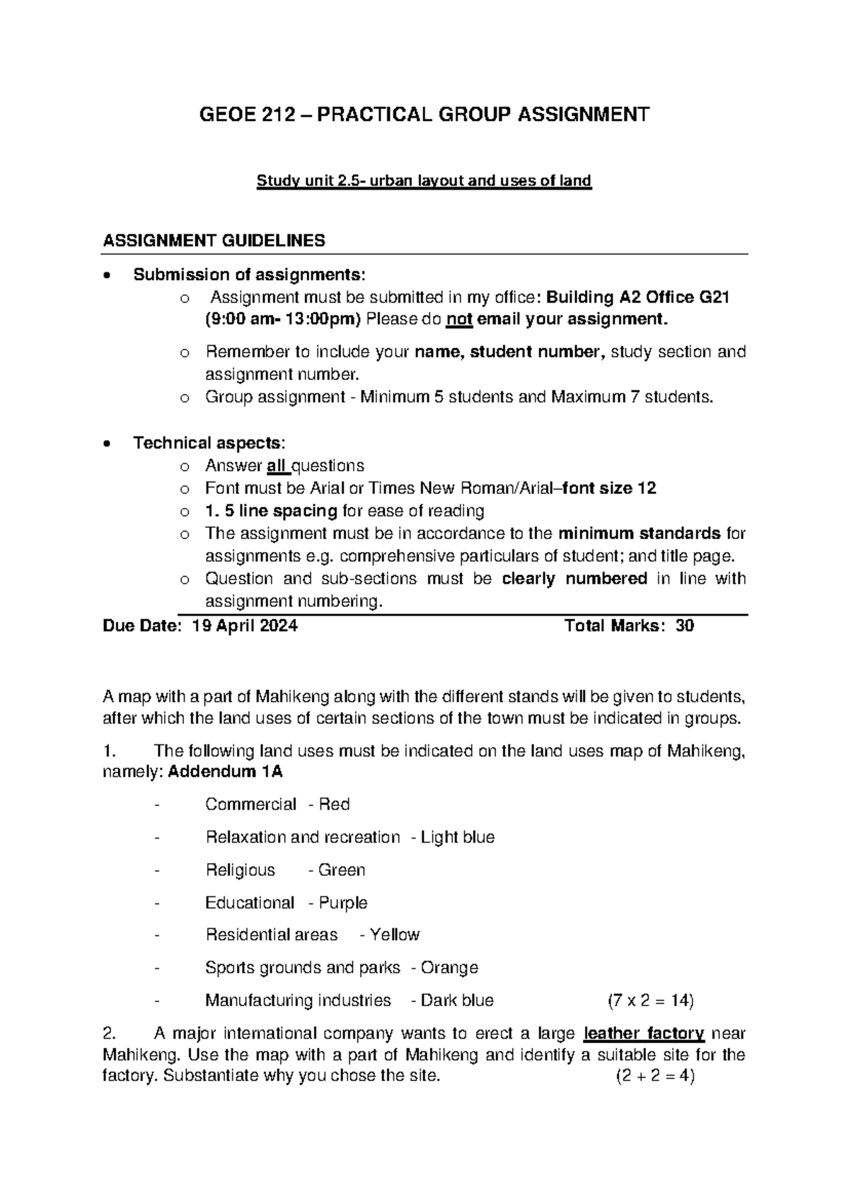 Group assignment SU 2 - map work - GEOE 212 – PRACTICAL GROUP ...
