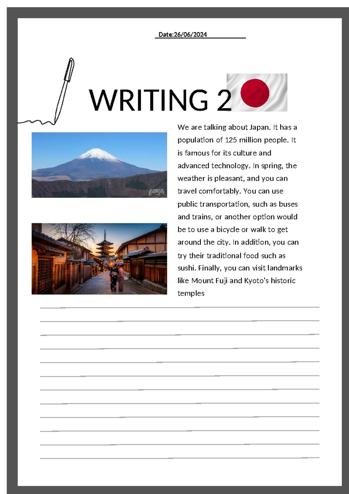Writing 2 - We are talking about Japan. It has a population of 125 ...