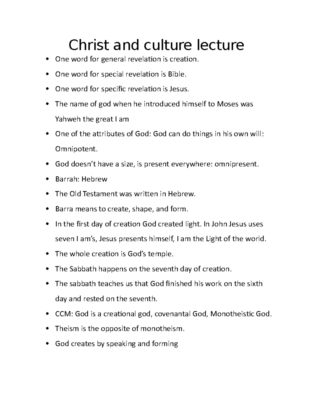 Christ and Culture - lecture notes to study - Christ and culture ...