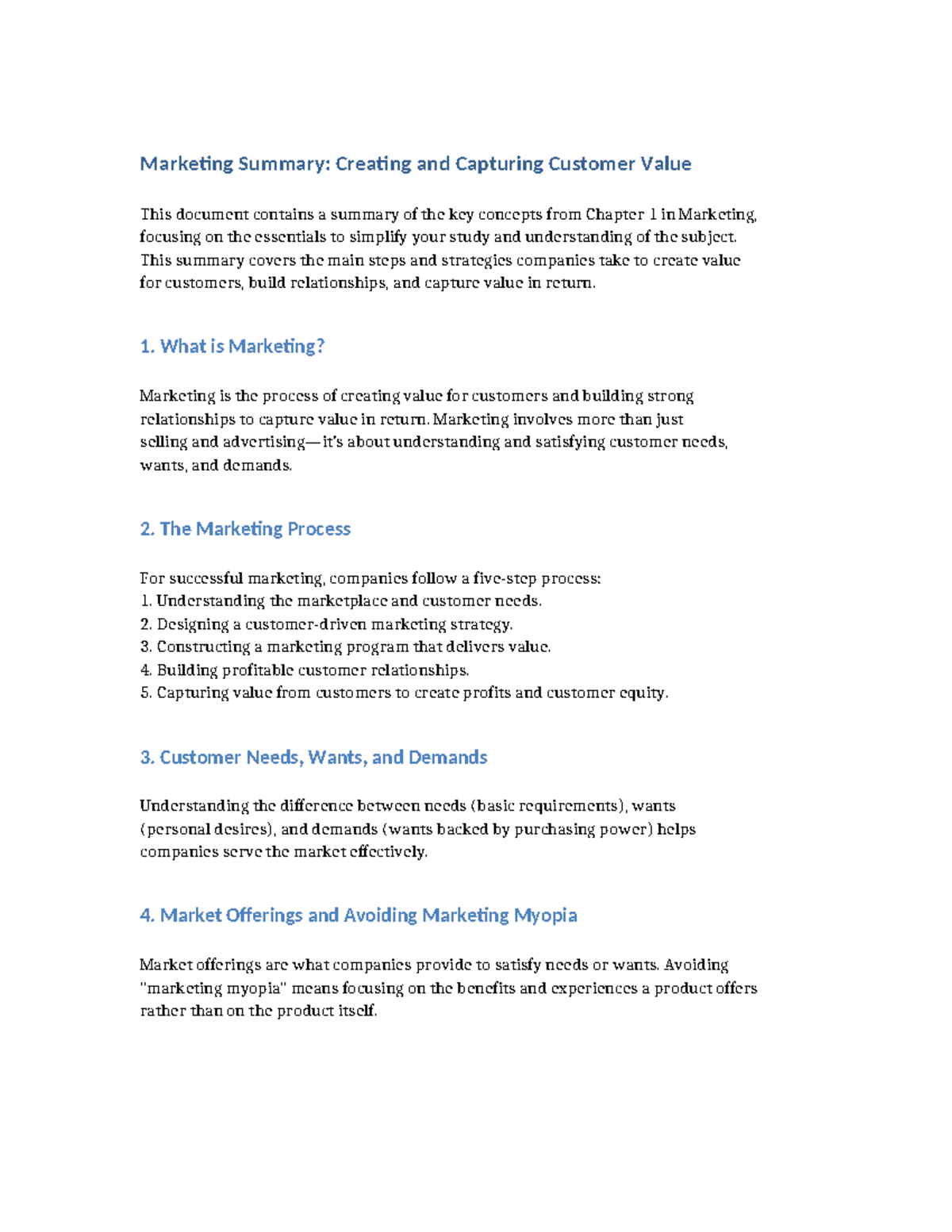 Marketing Summary English - Marketing Summary: Creating and Capturing ...