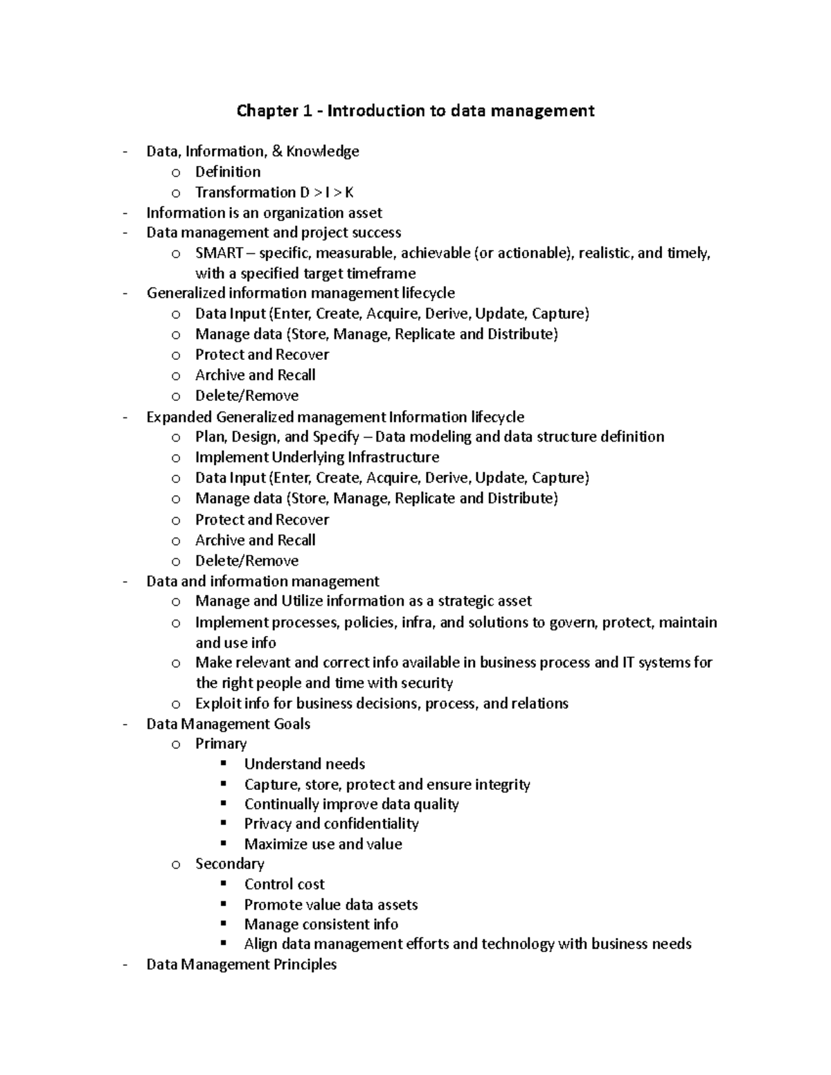 Summary 01-04 - Dama-dmbok - Chapter 1 - Introduction to data ...