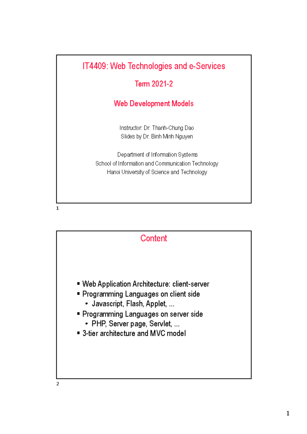 Lec2-2 - web development models - Instructor: Dr. Thanh-Chung Dao ...