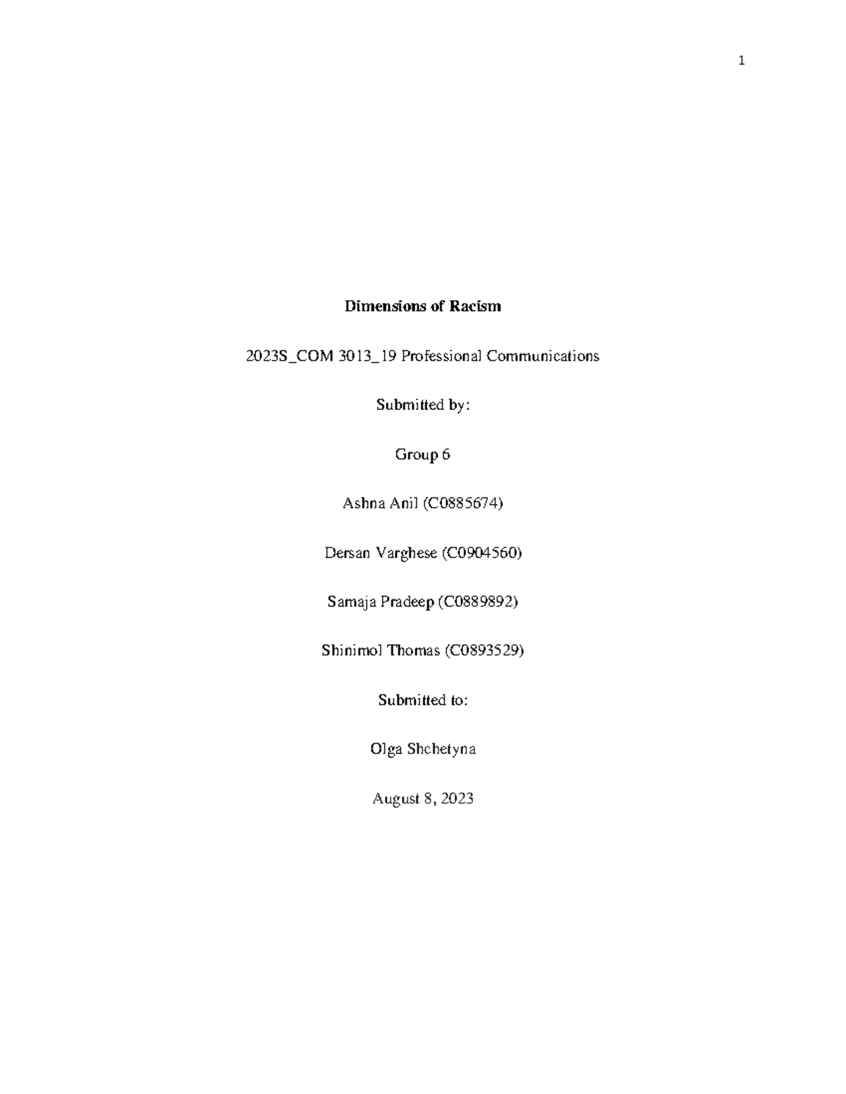 Dimensions OF Racis 1 original - Dimensions of Racism 2023S_COM 3013_19 ...