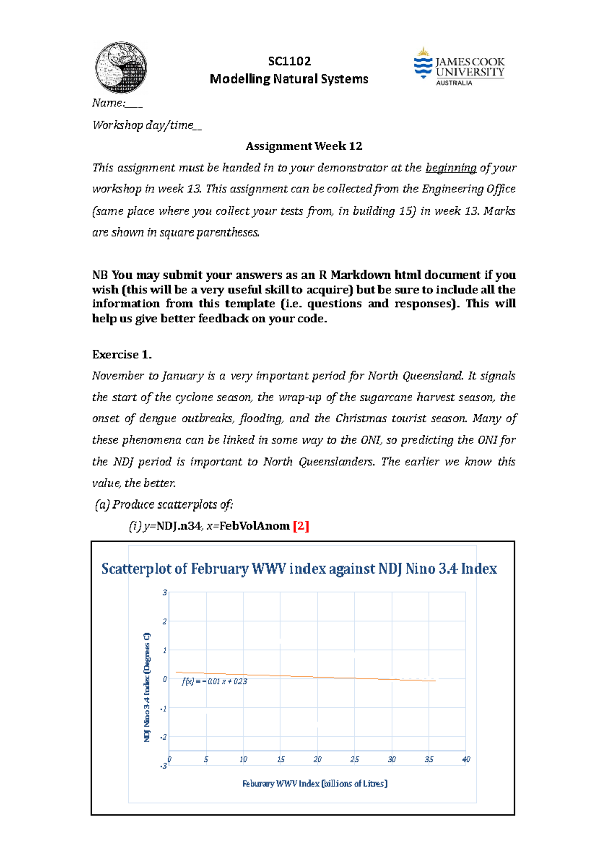 SC1102 assignment week 12 - Name:____ Workshop day/time__ Assignment Week 12 This assignment ...