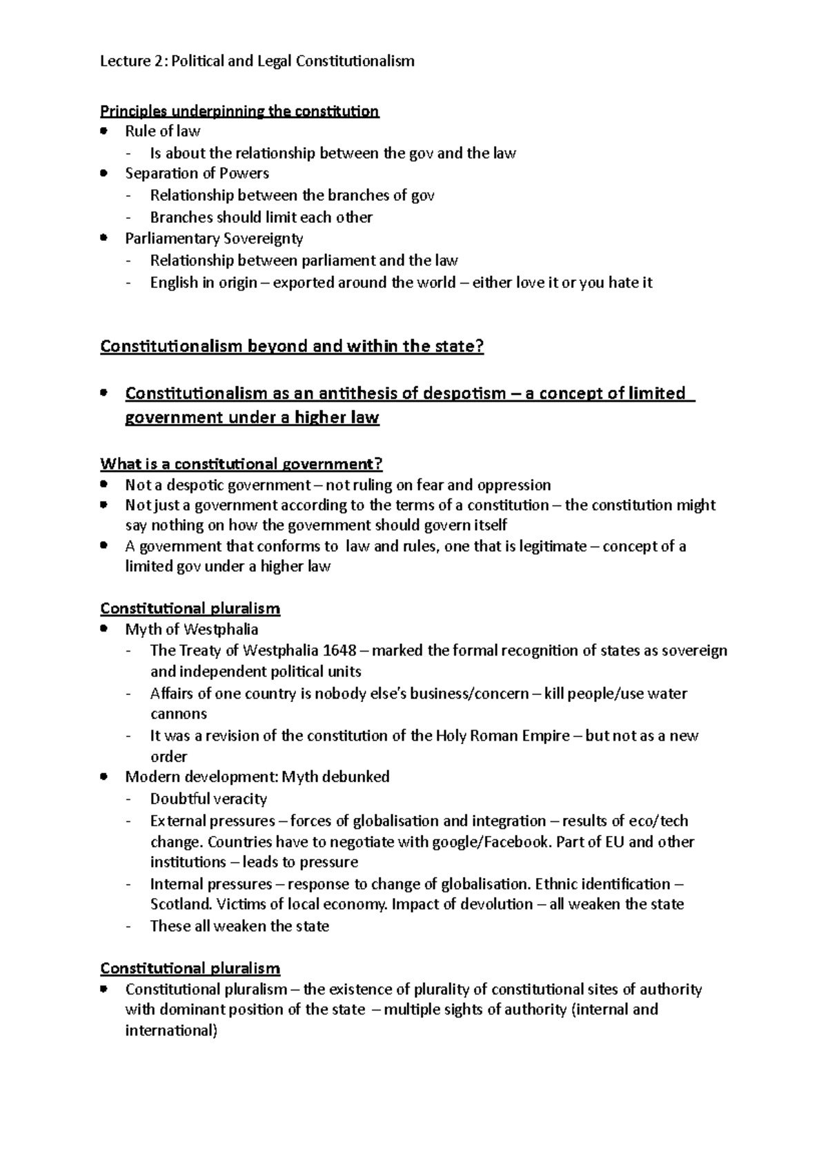 Lecture 2 - Legal and Political Constitutionalism - Principles ...
