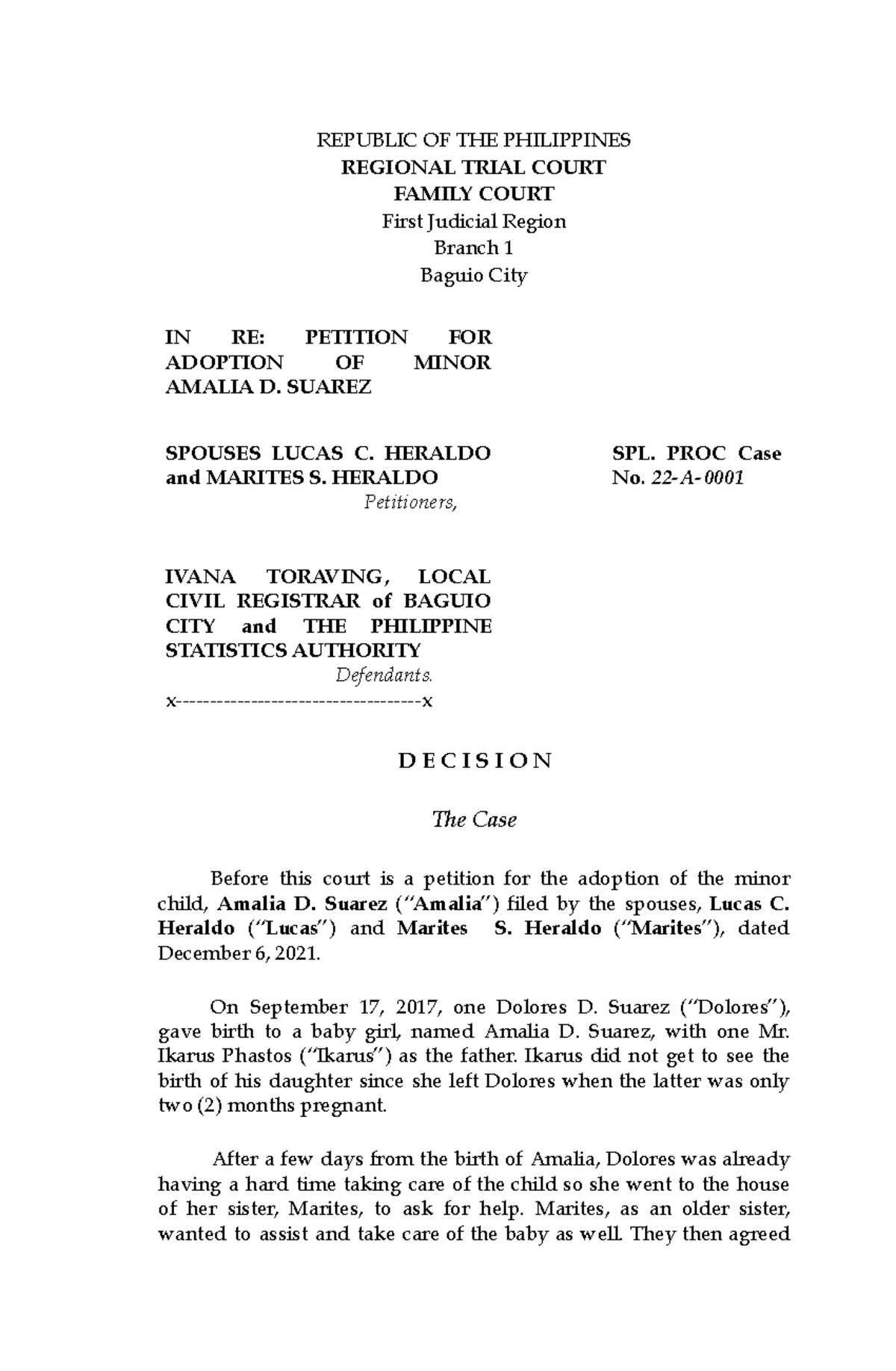 Adoption CASE Decision - REPUBLIC OF THE PHILIPPINES REGIONAL TRIAL ...