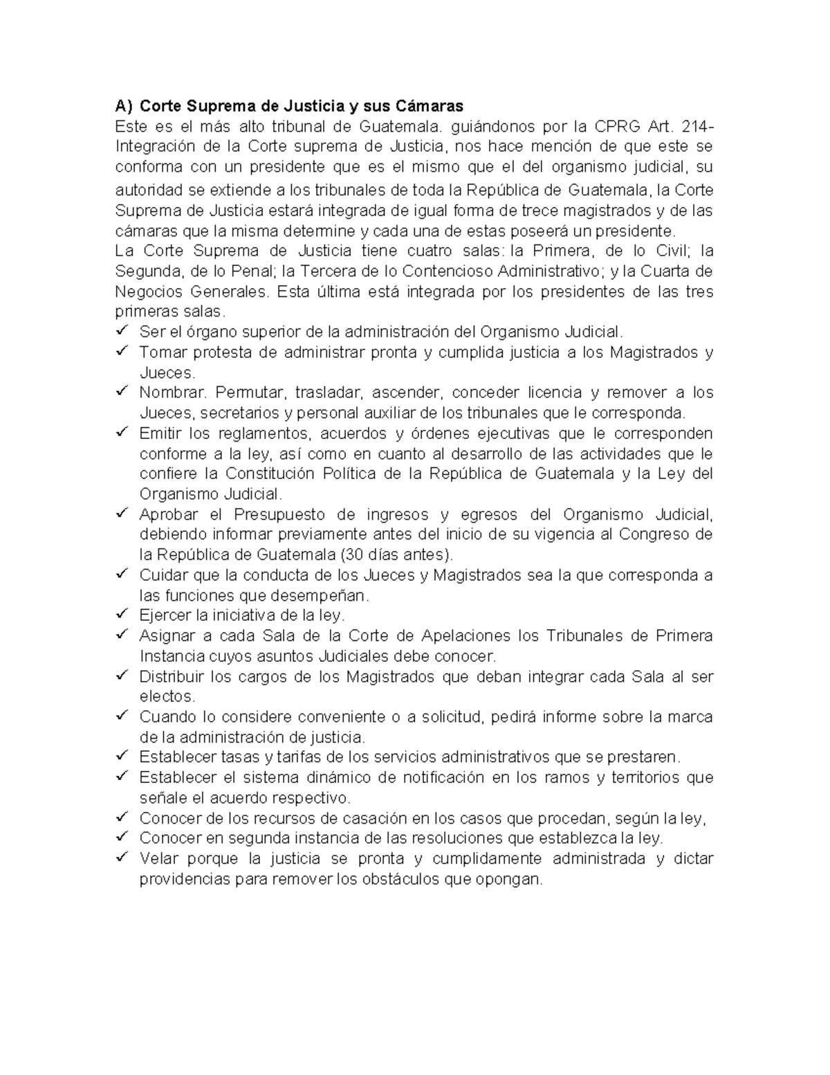 Inciso a y f - tarea - A) Corte Suprema de Justicia y sus Cámaras Este ...