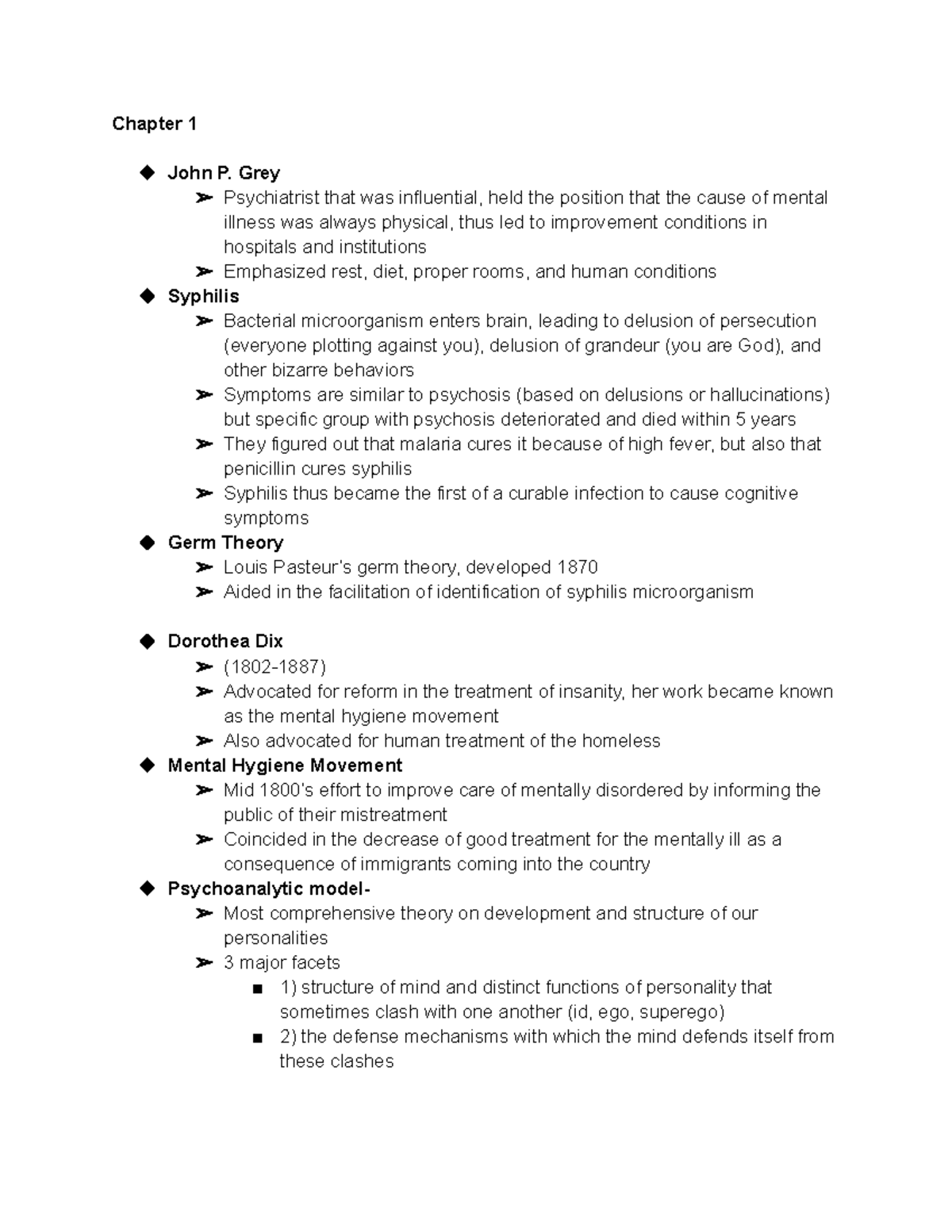 Final study guide- psych - Chapter 1 John P. Grey Psychiatrist that was ...