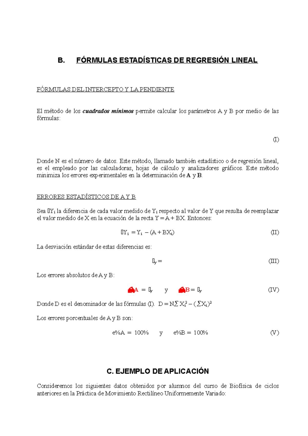 Ejemplo Metodo Estadistico - B. FÓRMULAS ESTADÍSTICAS DE REGRESIÓN ...
