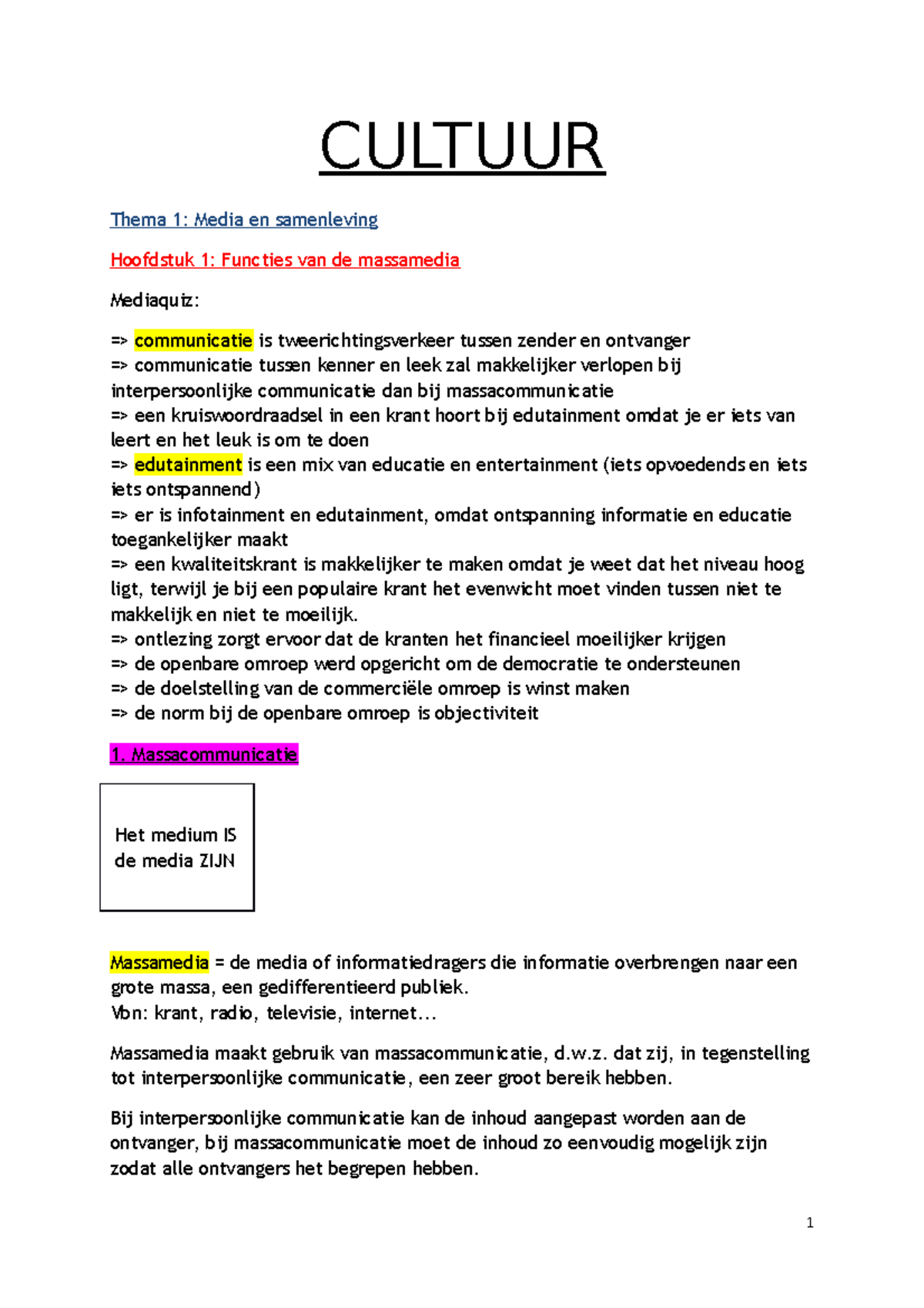 Cultuur media en samenleving - CULTUUR Thema 1: Media en samenleving ...