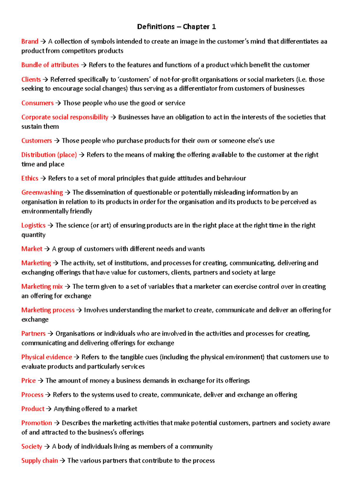 Chapter 1 definitions - Definitions – Chapter 1 Brand A collection of ...