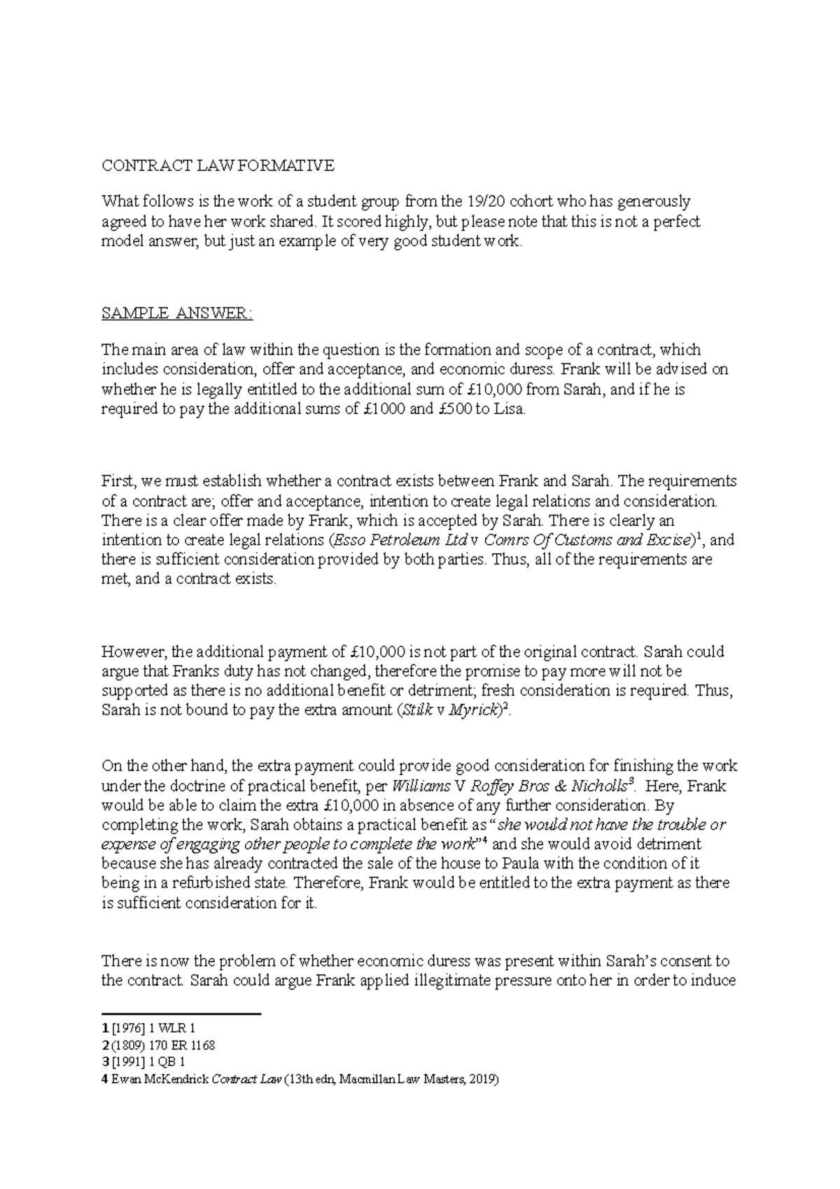 Contract Group Formative Sample 2 CONTRACT LAW FORMATIVE What