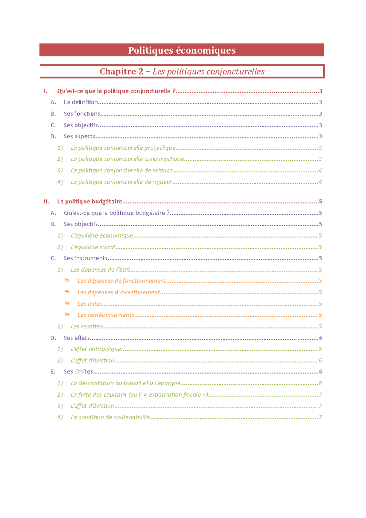 Les politiques conjoncturelles - Politiques économiques I. Qu’est-ce ...