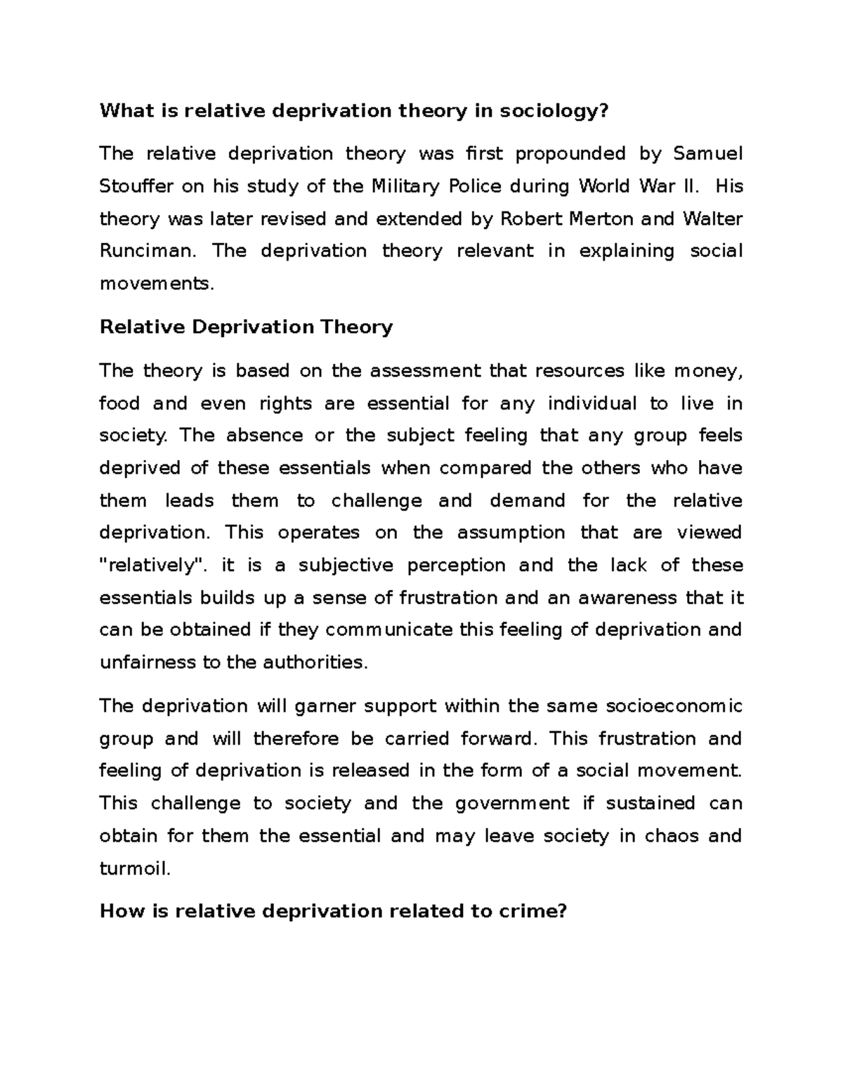 Relative deprivation theory - His theory was later revised and extended ...