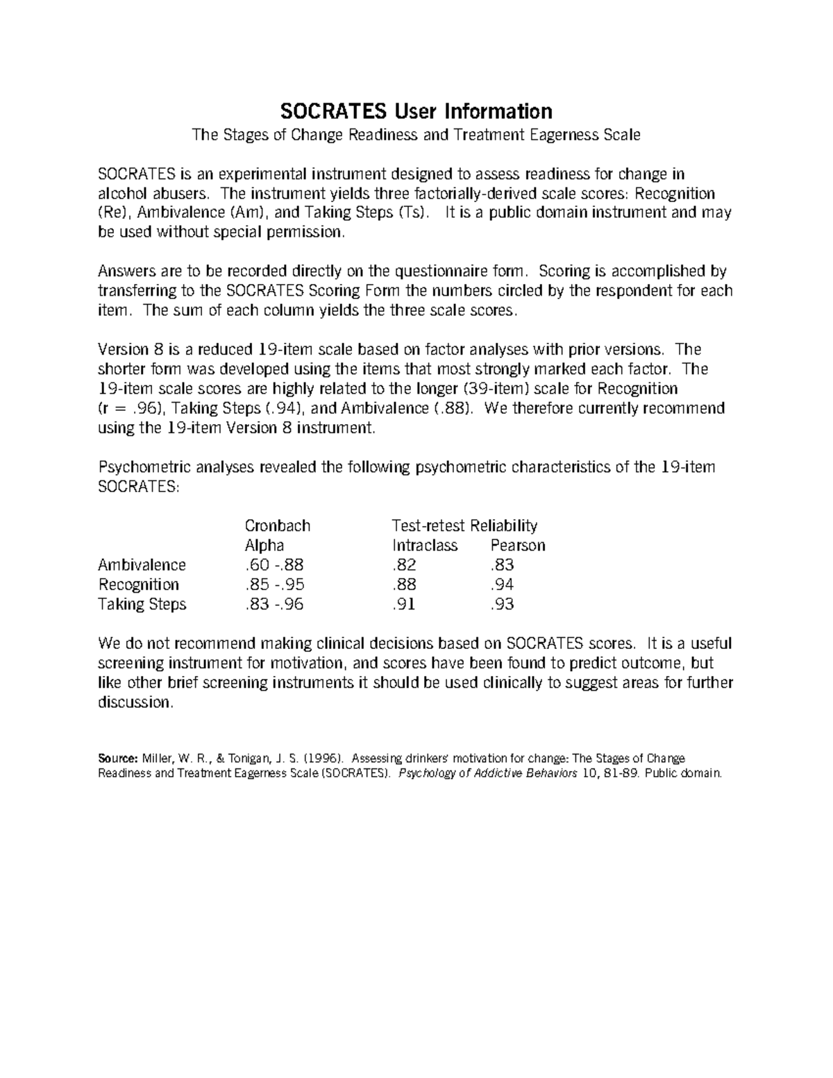 Socrates - Screening questionnaire for substance use - SOCRATES User ...