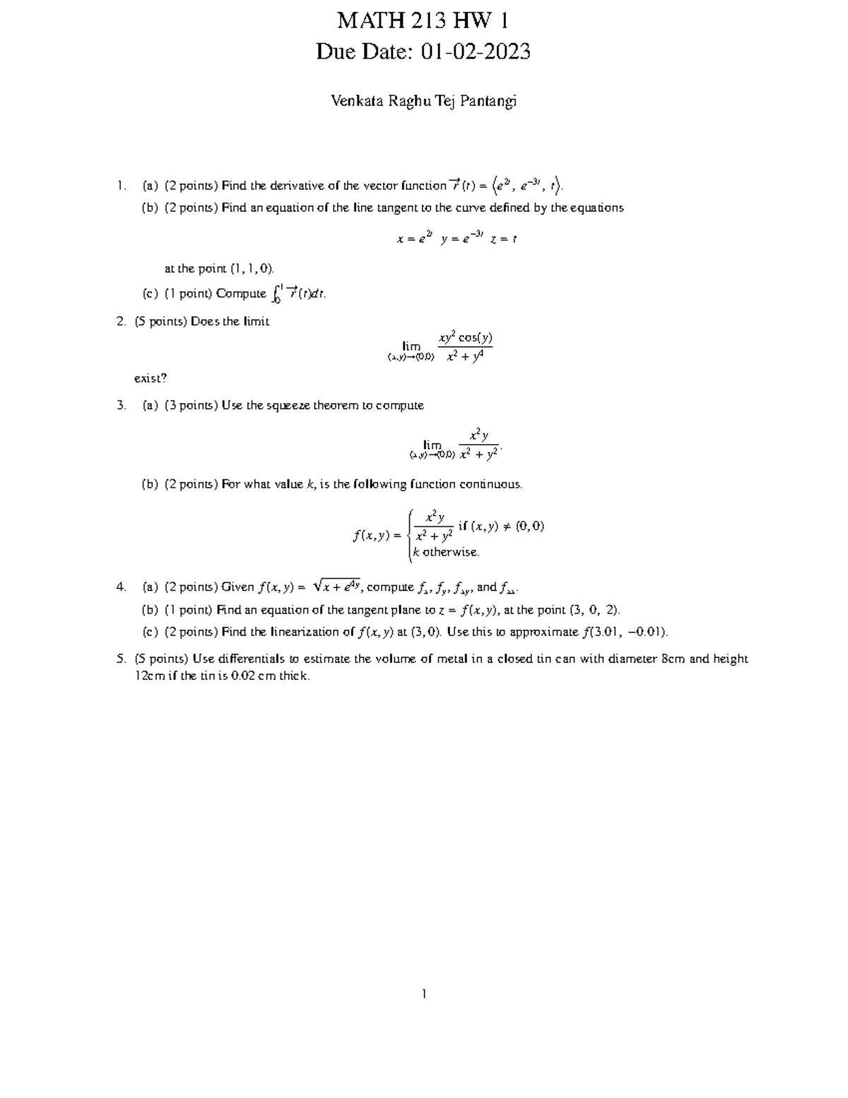 HW1-3 - Math 213 material winter 2023 - MATH 213 HW 1 Due Date: 01-02 ...