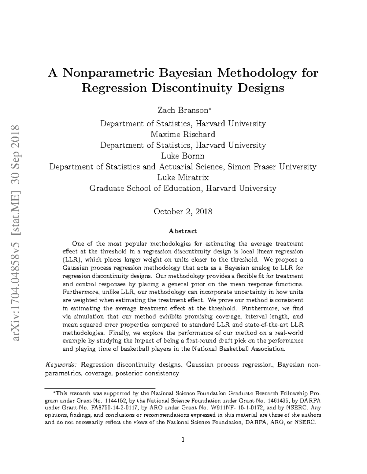 A nonparametric baysian methodology for regression discontinuity designs - A Nonparametric ...