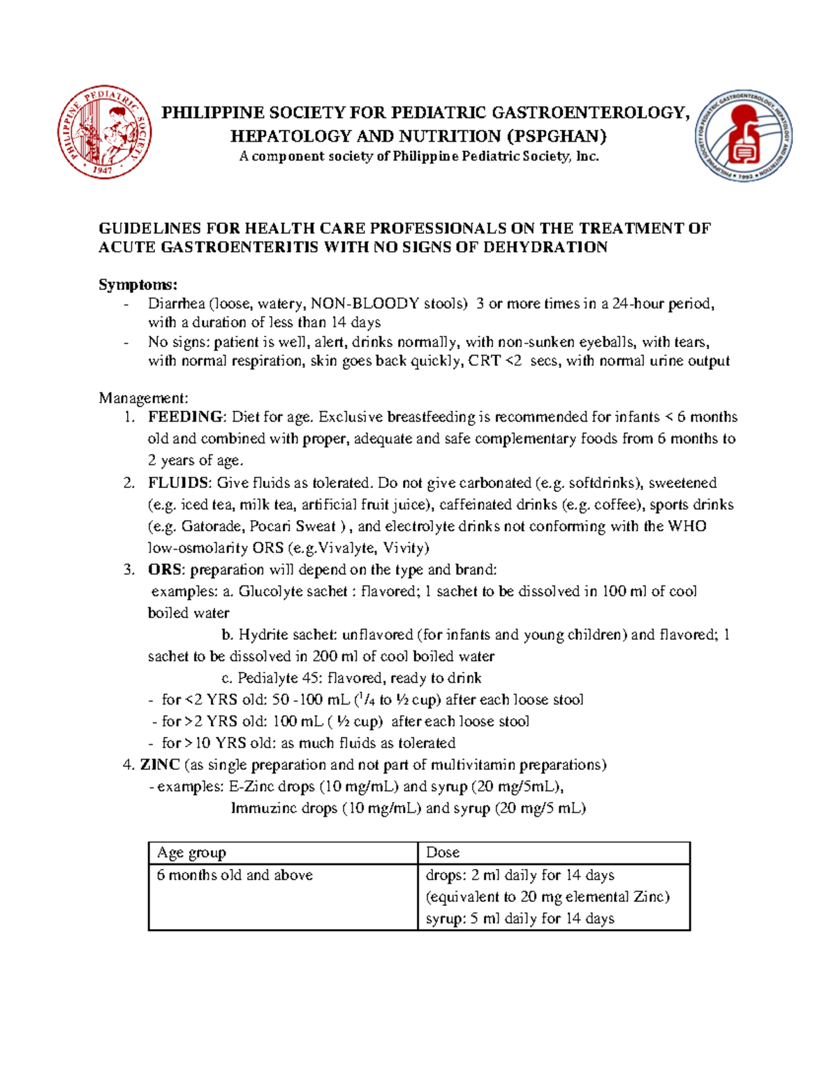 Guidelines FOR Health CARE Professionals ON THE Treatment OF Acute ...