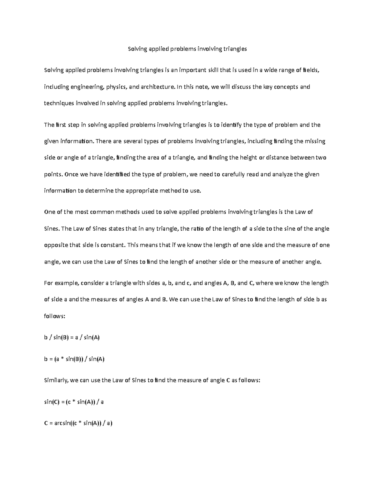 Solving applied problems involving triangles copy - Solving applied ...